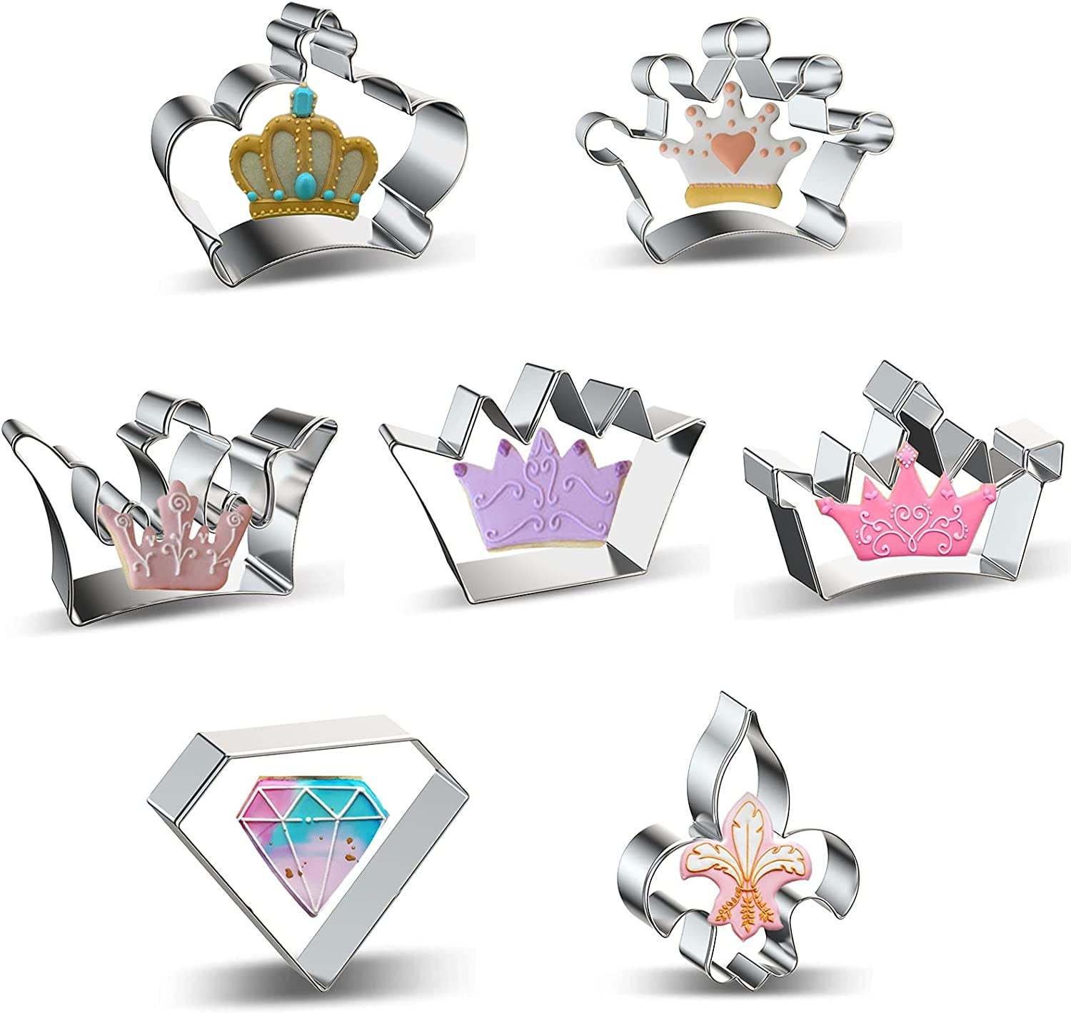 Crown Cookie Cutters Shapes Set of 7 - Stainless Steel Metal King Crown ...