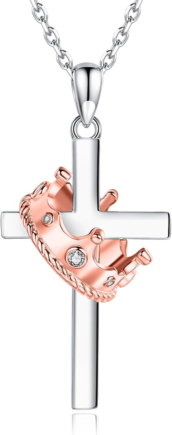 Crown Cross Necklace 925 Sterling Silver Dainty Crown Necklace Cross ...
