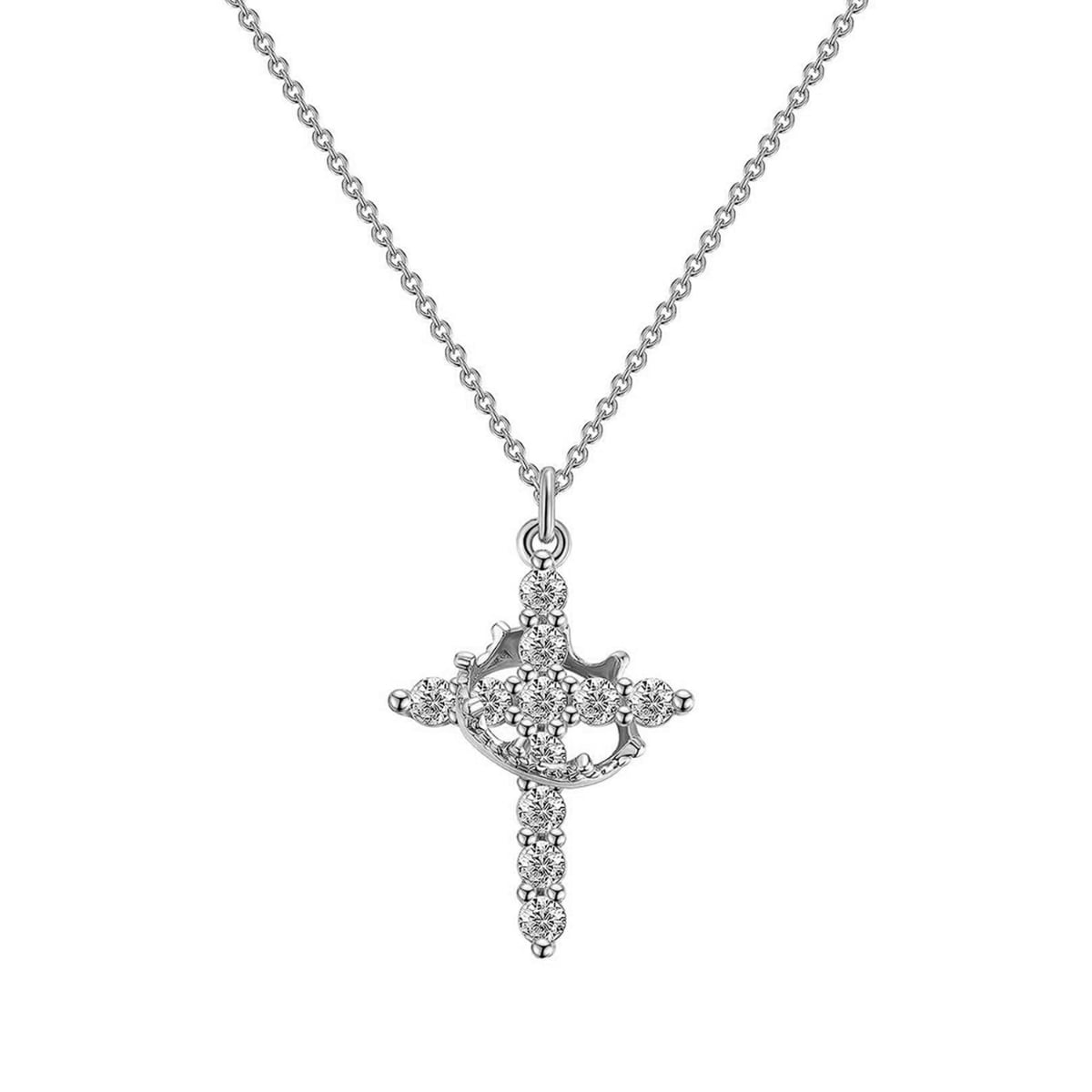 Crown Cross Necklace Rotating Crown Rhinestone Cross Necklace 14K Gold Plated for Men Women ...