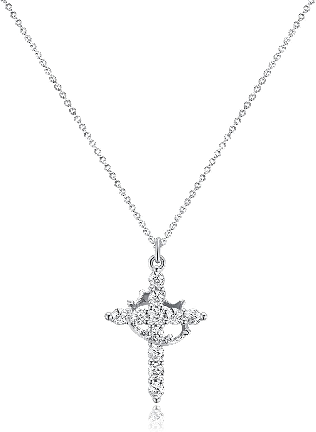 Crown Cross Necklace For Women 14K Gold Plated Crown Cross Pendant ...