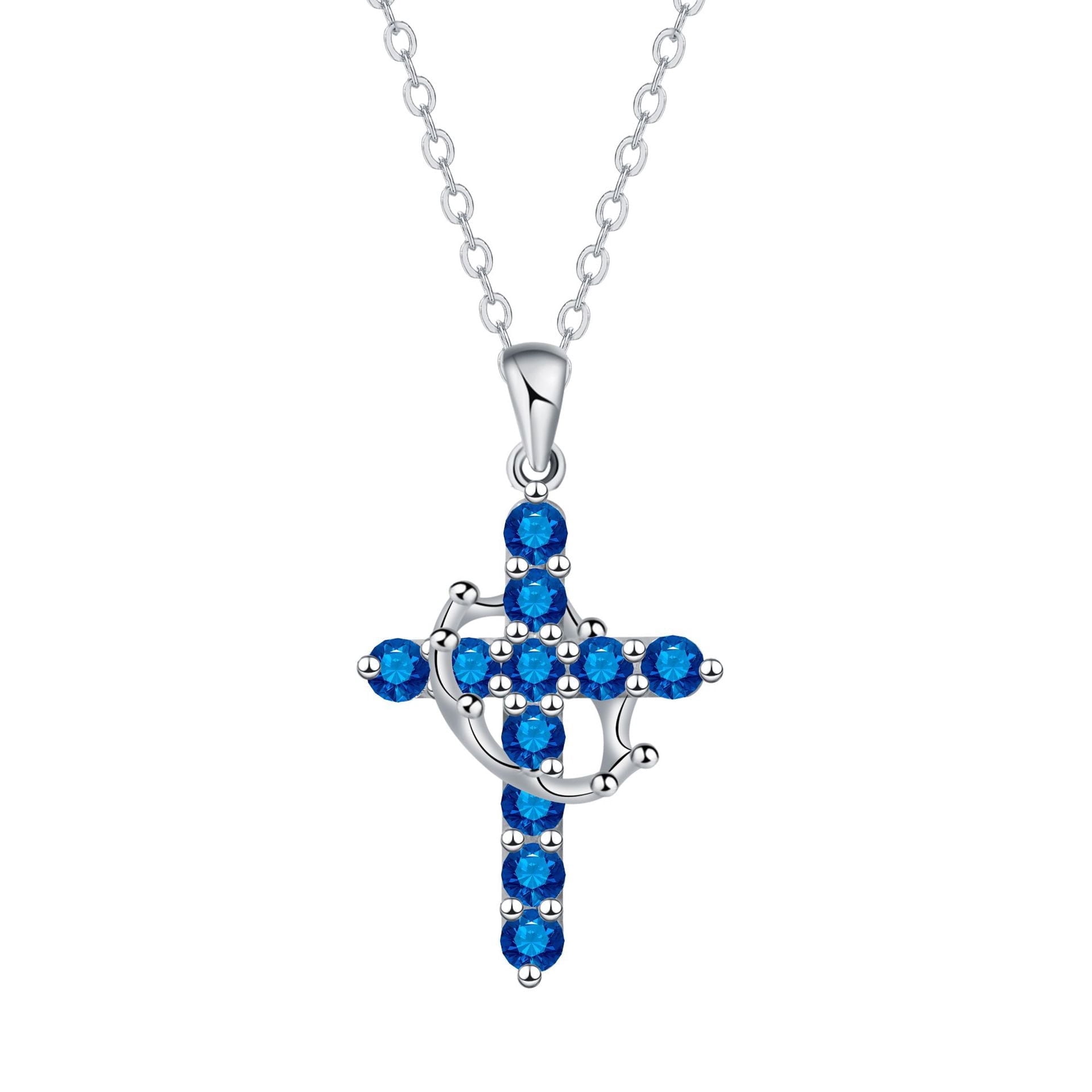 Crown Cross Necklace for Women, 18K White Gold Plated Crown Cross ...