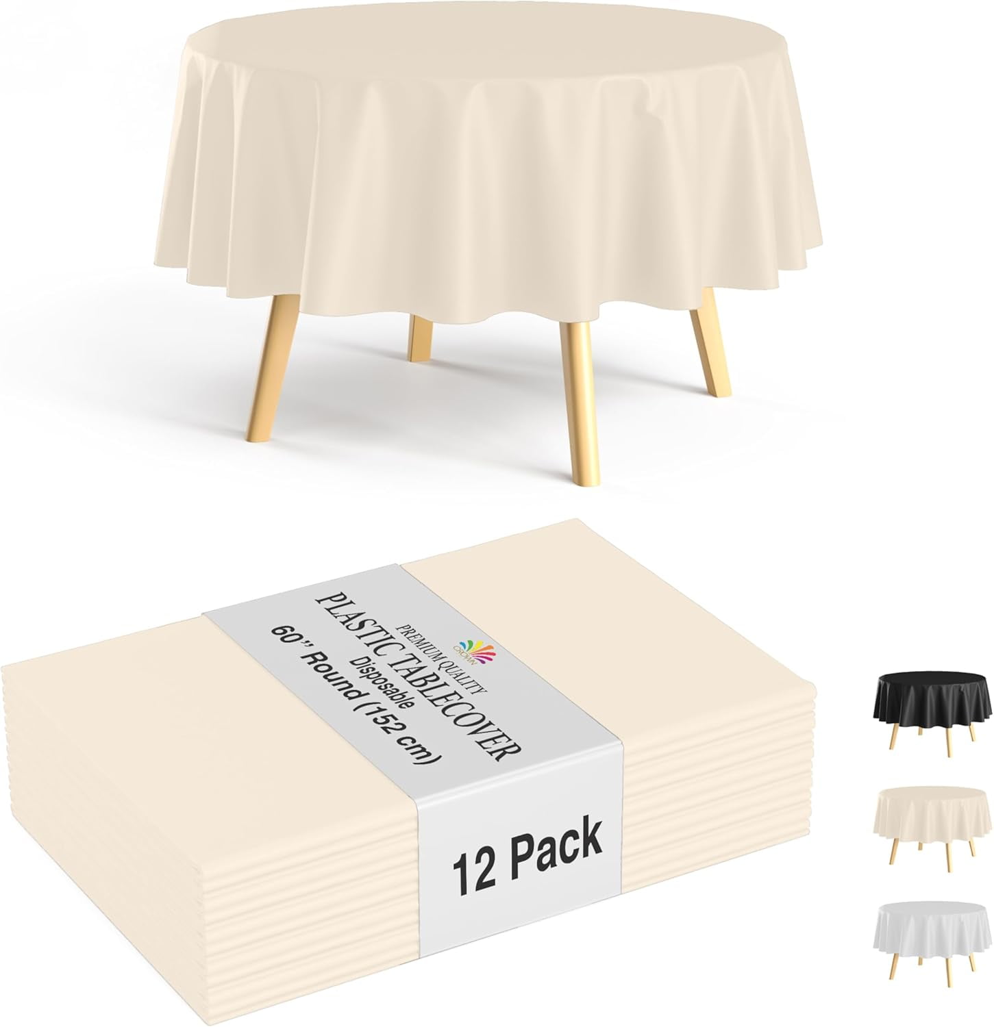 Crown Display 12-Pack Ivory Round Plastic Tablecloths | 60 Inch ...
