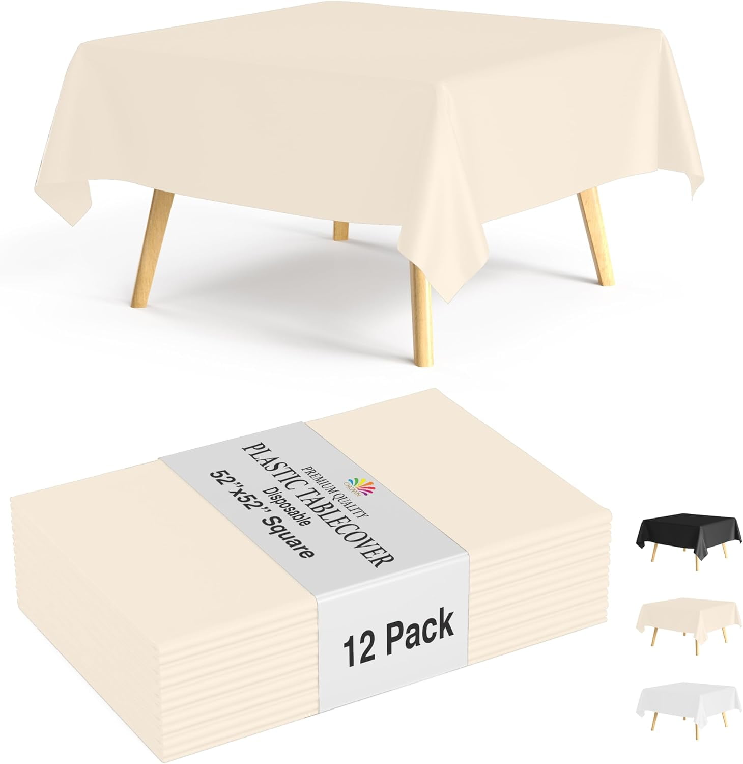 Crown Display 12-Pack Ivory Square Plastic Tablecloths | 52x52 Inch ...