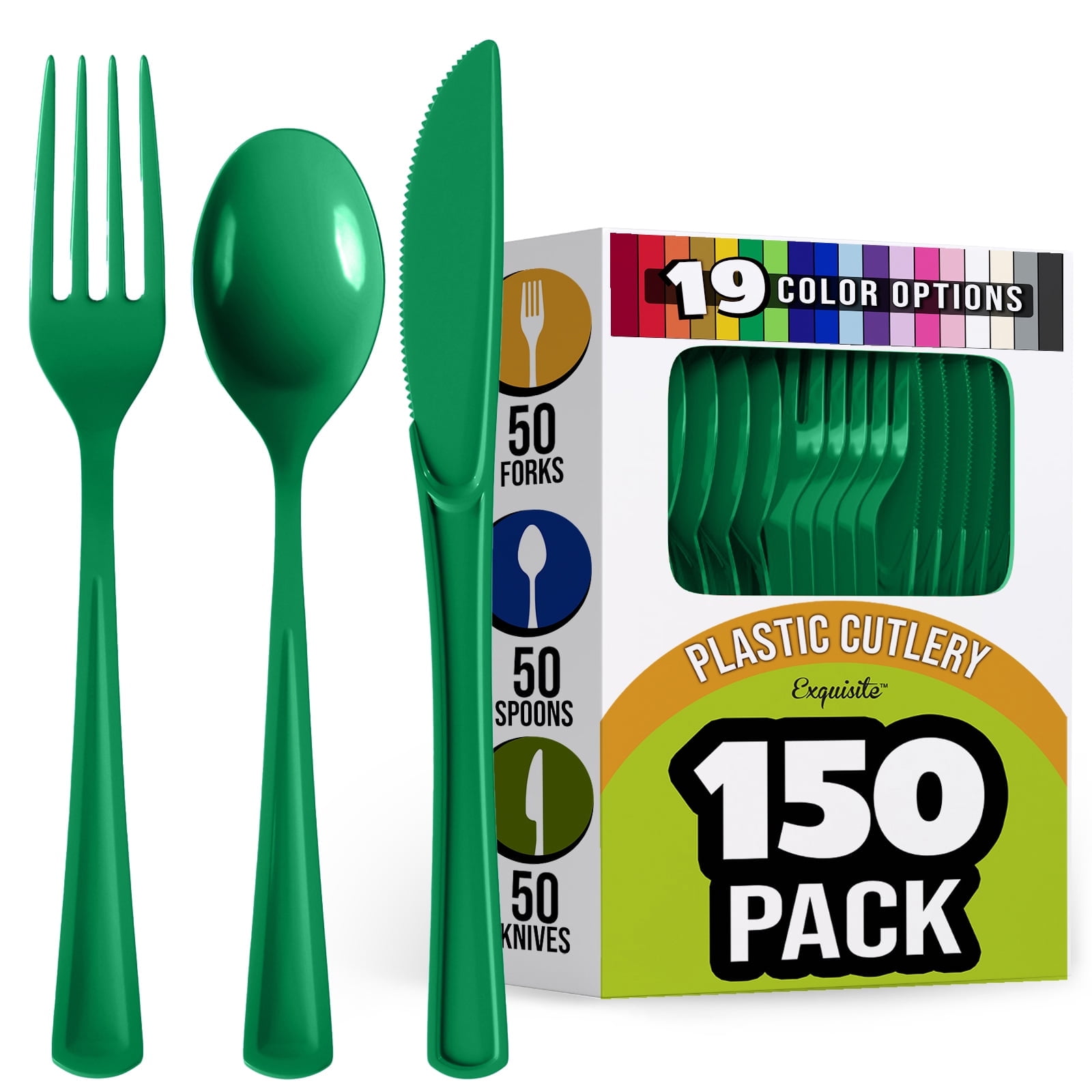 Crown Display 150-Piece Emerald Green Disposable Silverware - Green ...
