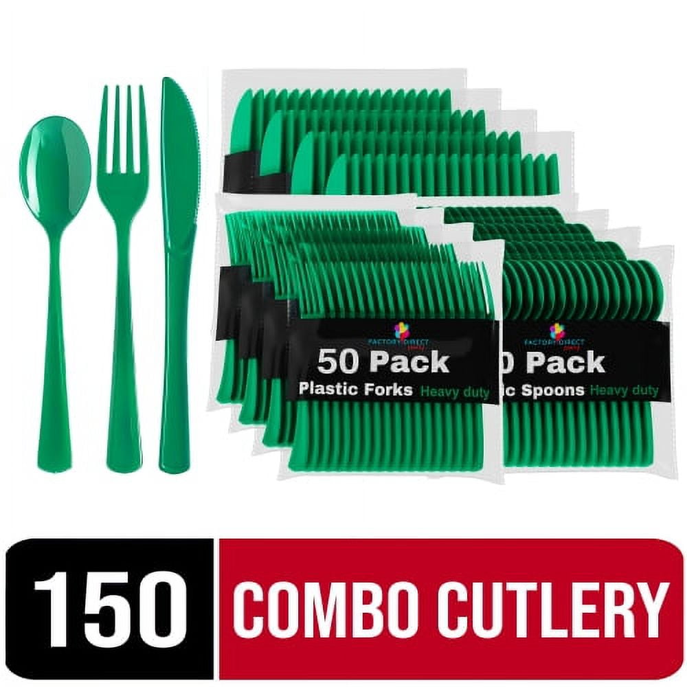 Crown Display 150-Piece Emerald Green Disposable Silverware - Green ...