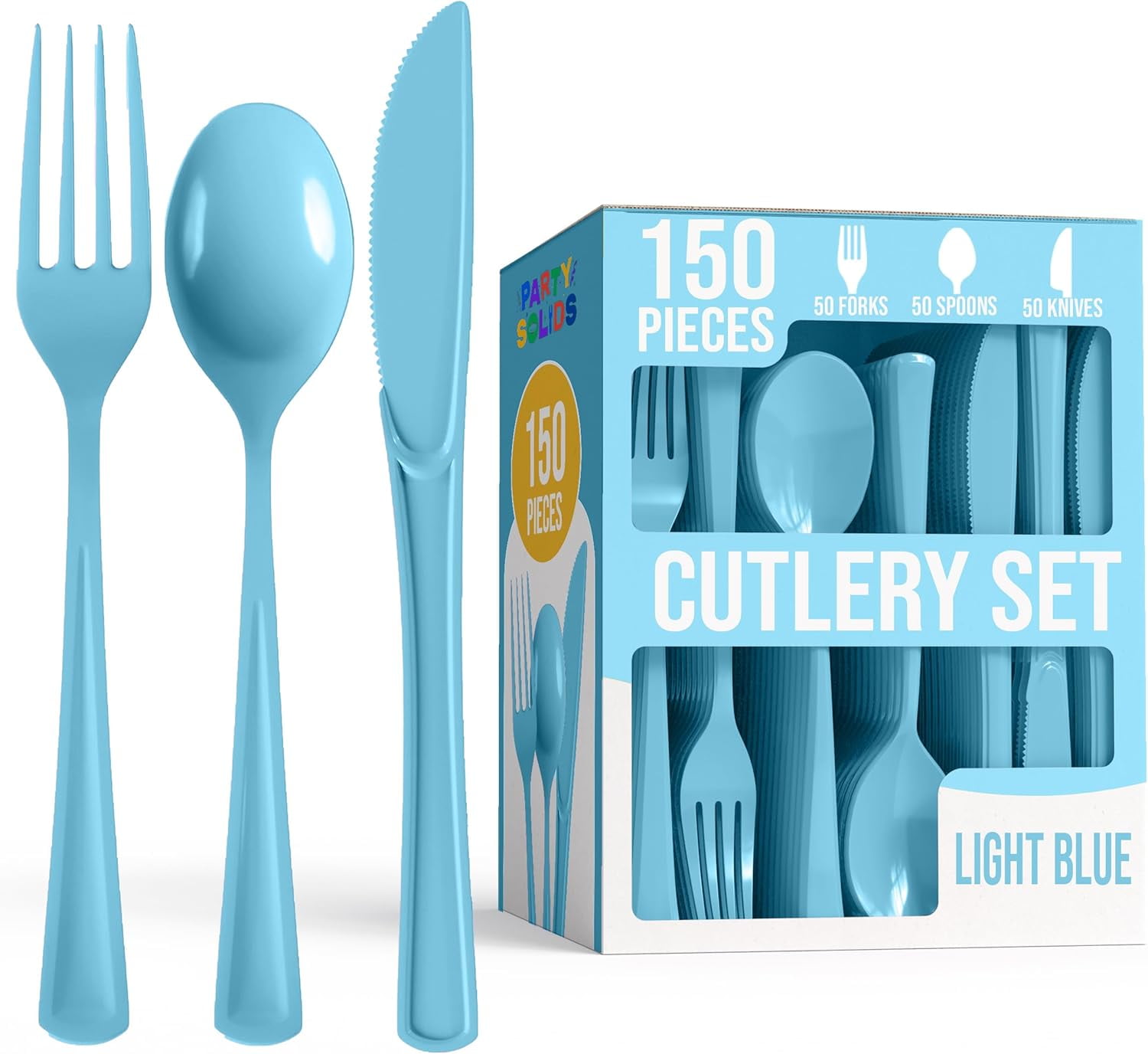 Crown Display 150-Piece Light Blue Disposable Silverware - Blue Plastic ...