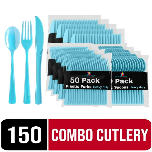 Crown Display 150-Piece Light Blue Disposable Silverware - Blue Plastic ...