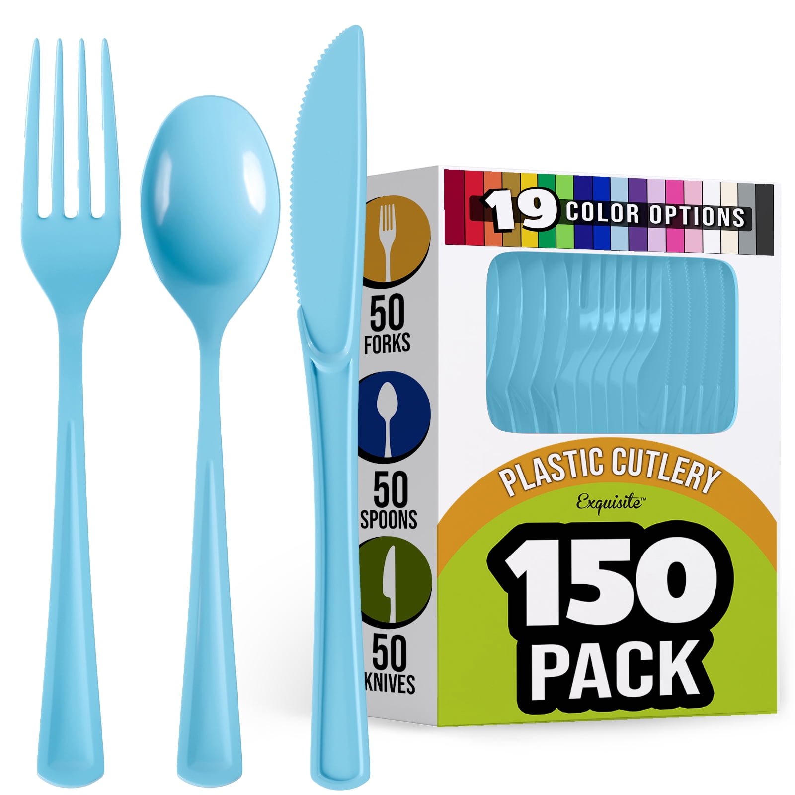 Crown Display 150-Piece Light Blue Disposable Silverware - Blue Plastic ...