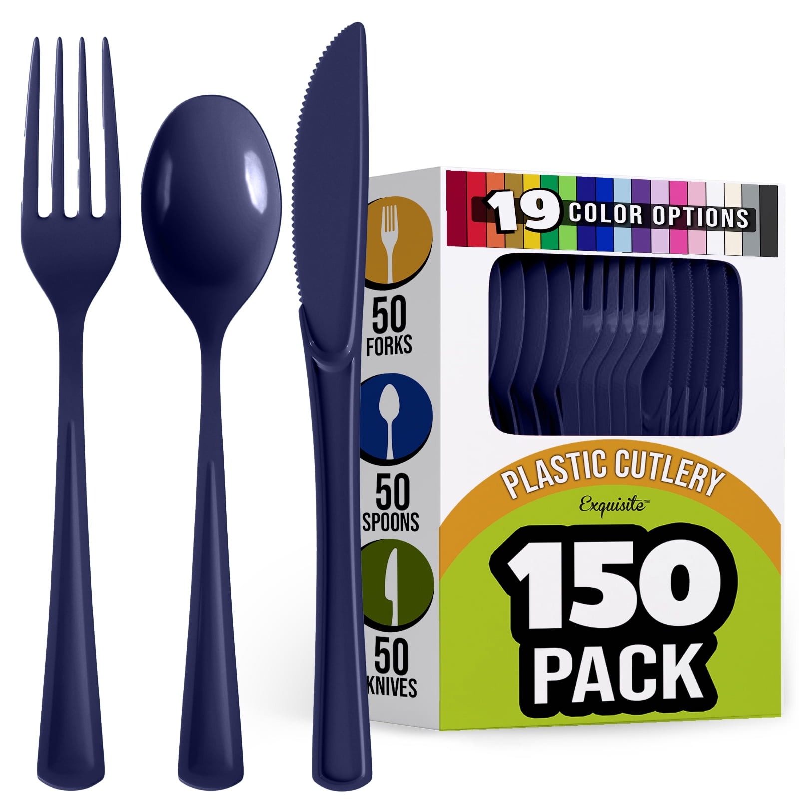Crown Display 150-Piece Navy Disposable Silverware - Blue Plastic ...