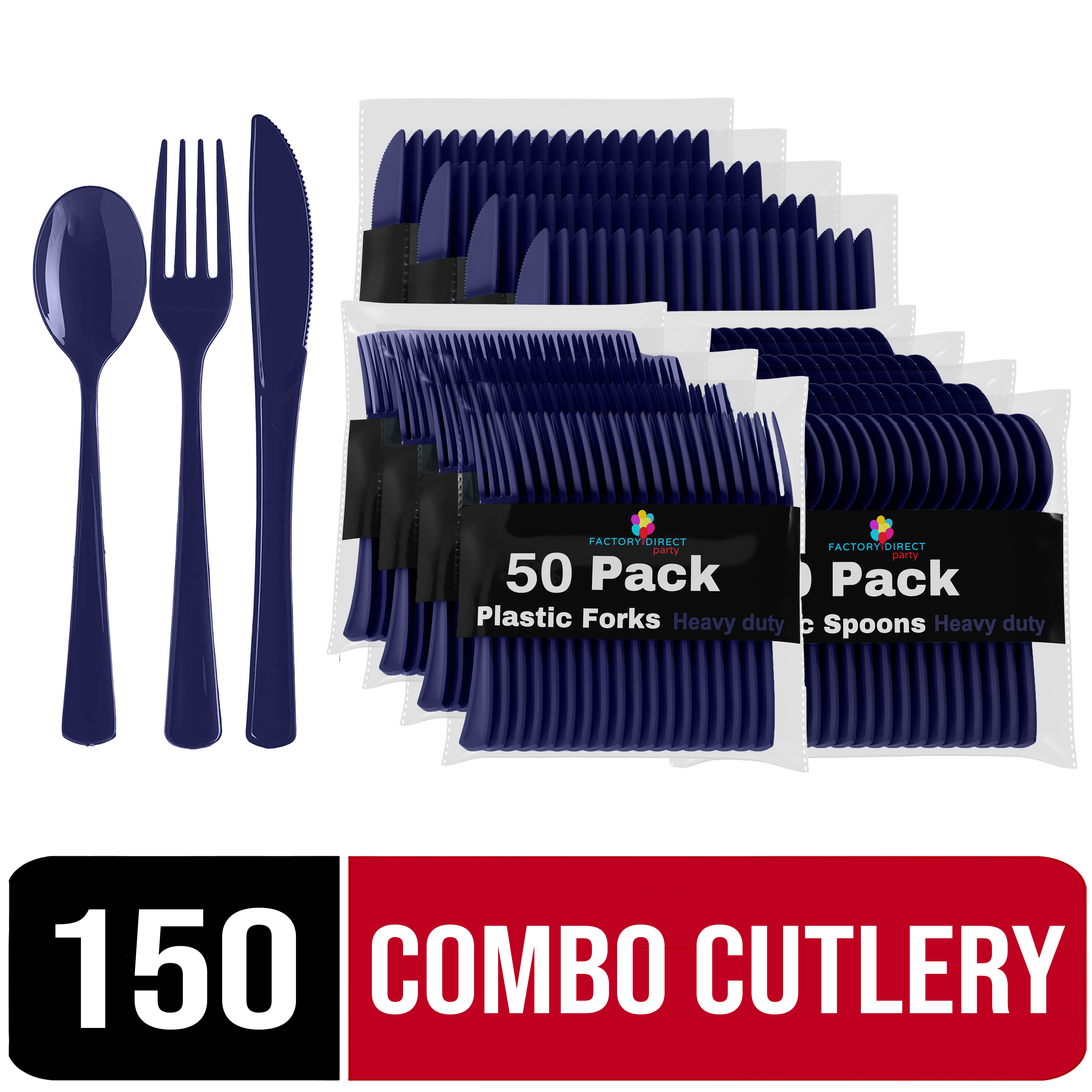 Crown Display 150-Piece Navy Disposable Silverware - Blue Plastic ...