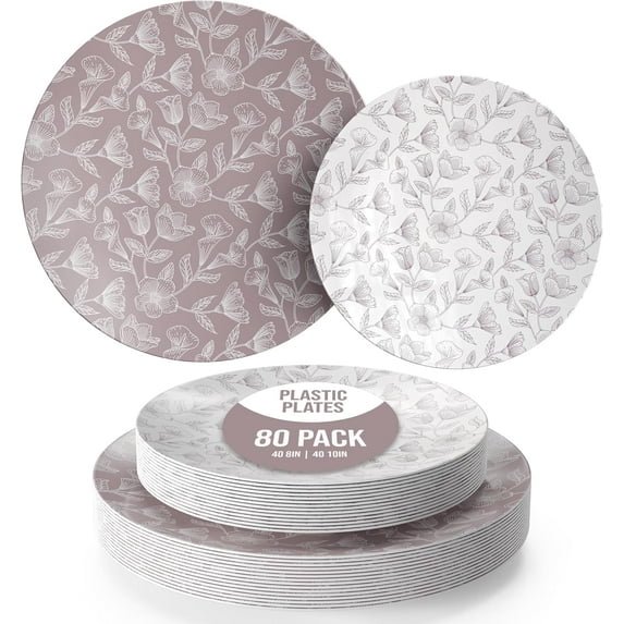 Crown Display Blossom Circle Decorative Plastic Plate Set for 40 Guests | 80 Pc Disposable ...