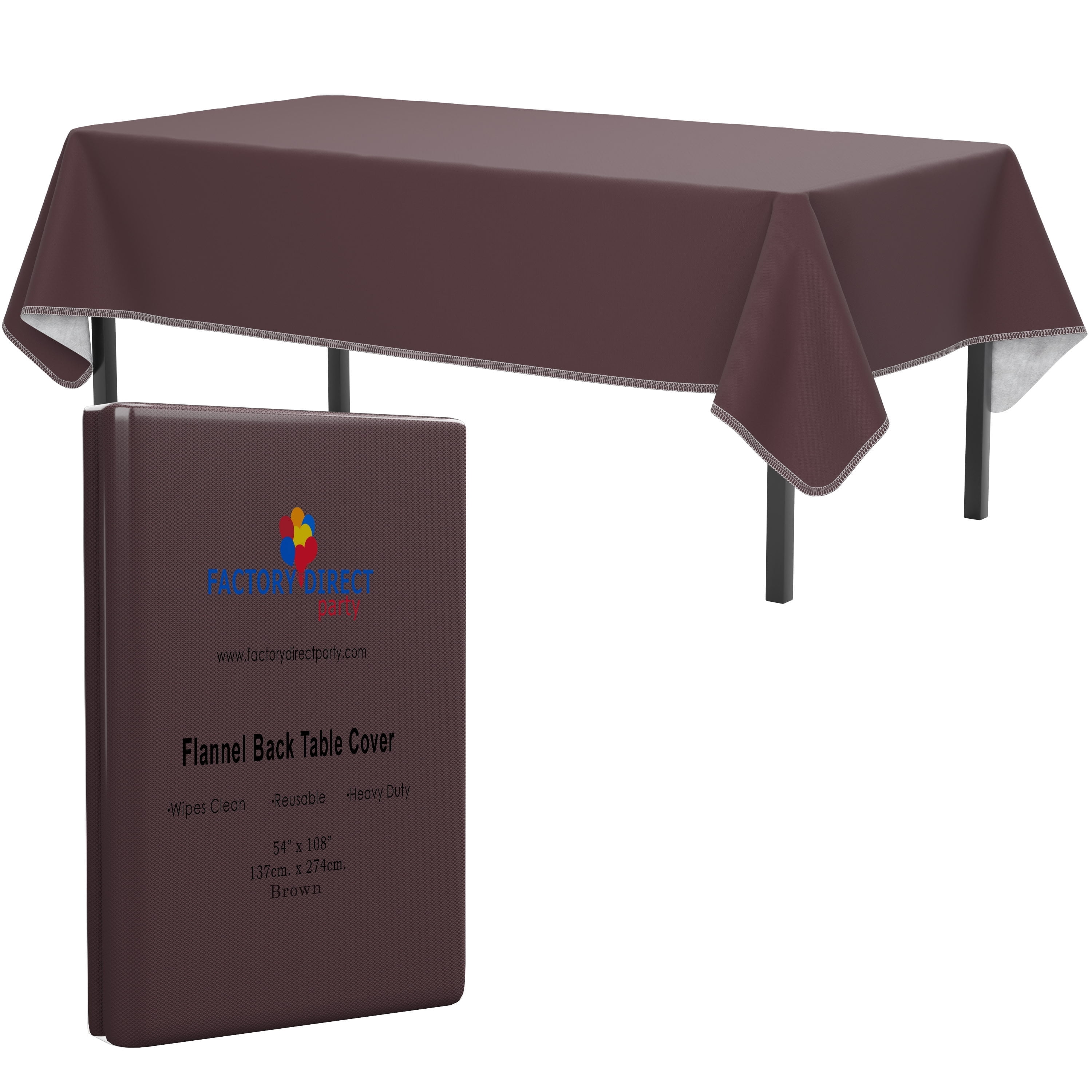 Crown Display Brown Rectangular Vinyl Tablecloth with Flannel Backing ...