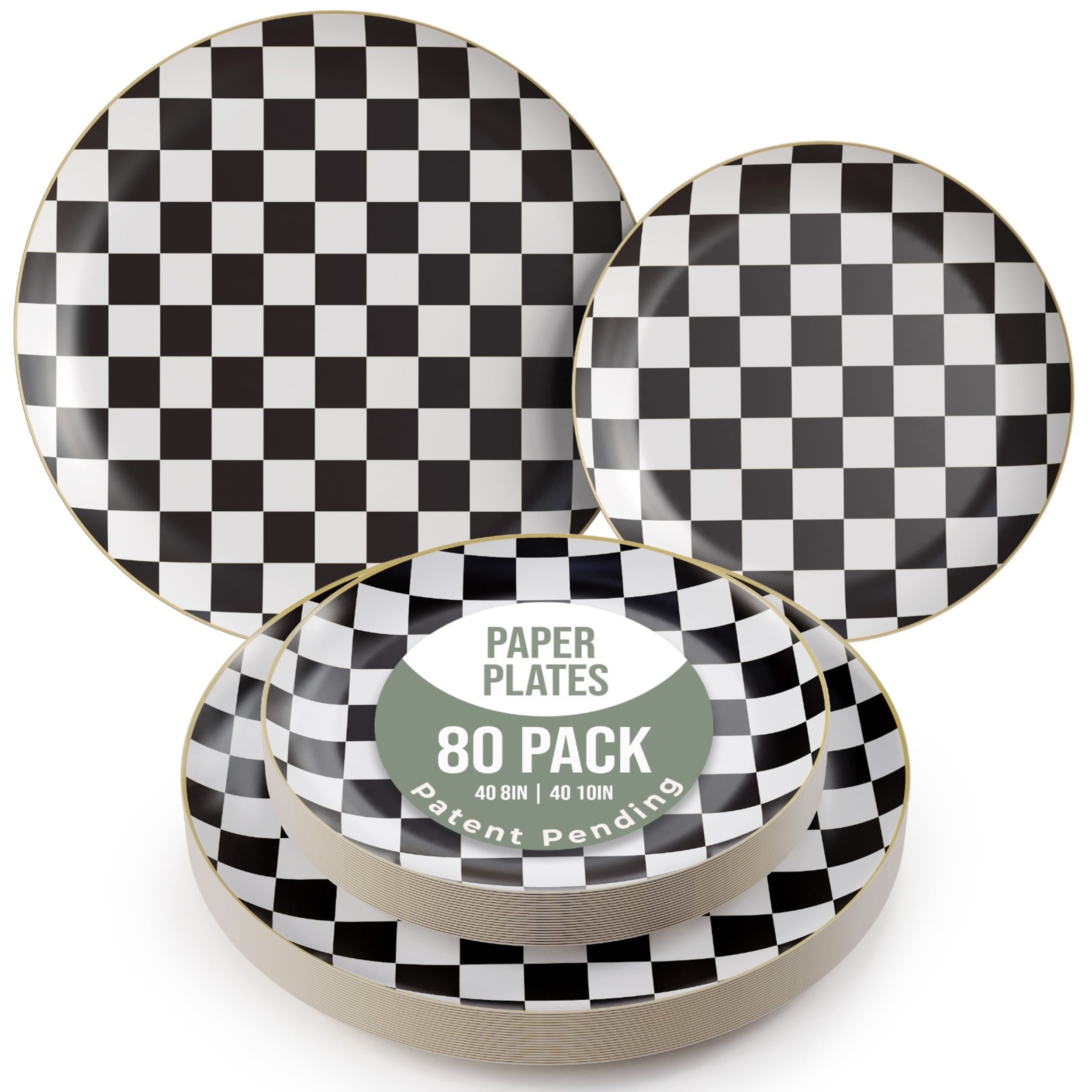 Crown Display Checkered Fancy Disposable Paper Plates, 80-Piece Party ...