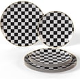 Crown Display Fancy Black and White Checkered Plastic Plate Set with ...
