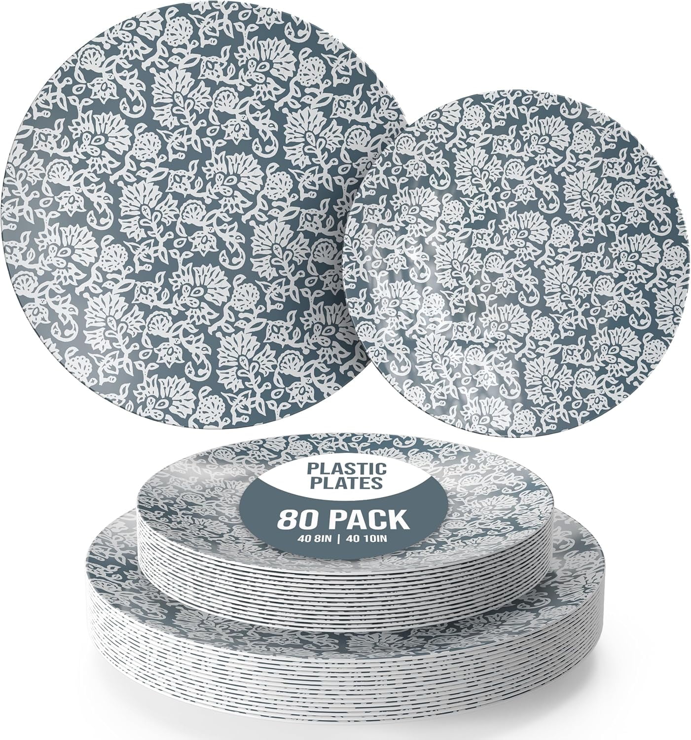 Crown Display Garden Damask Decorative Plastic Plate Set for 40 Guests ...