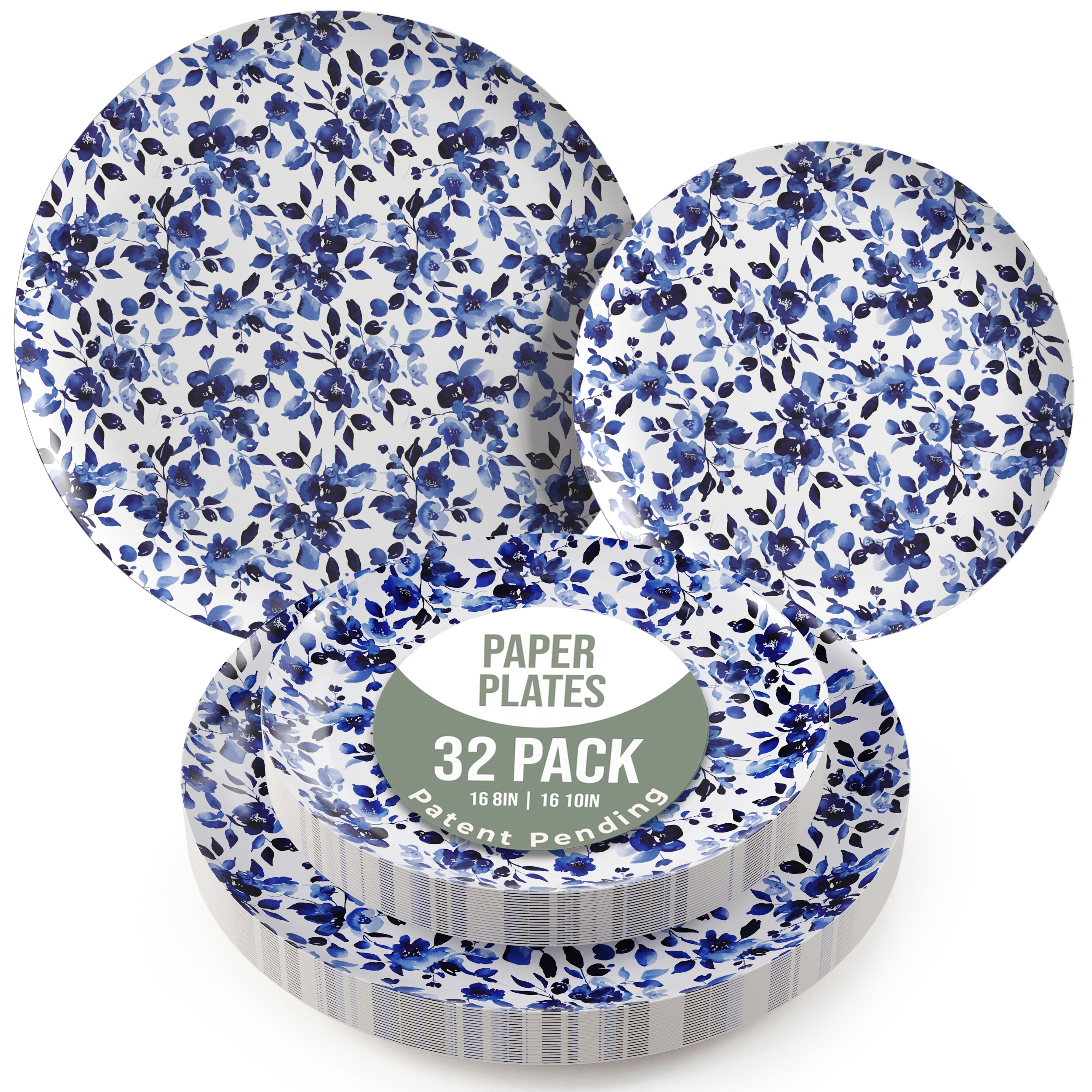 Crown Display Heavy Duty Paper Plates Set for 16 Guests, 32 Fancy ...