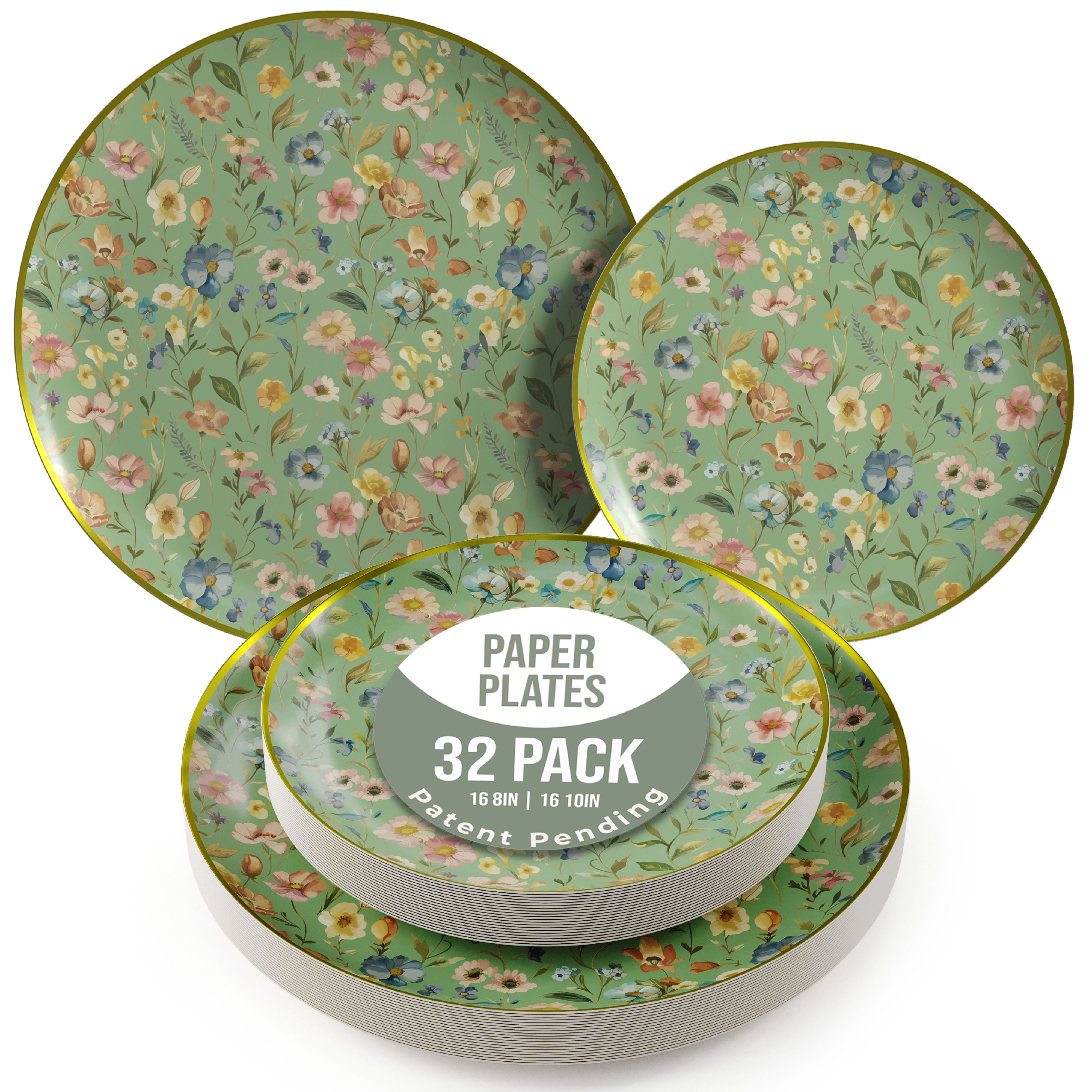 Crown Display Heavy Duty Paper Plates Set for 16 Guests, 32 Fancy ...