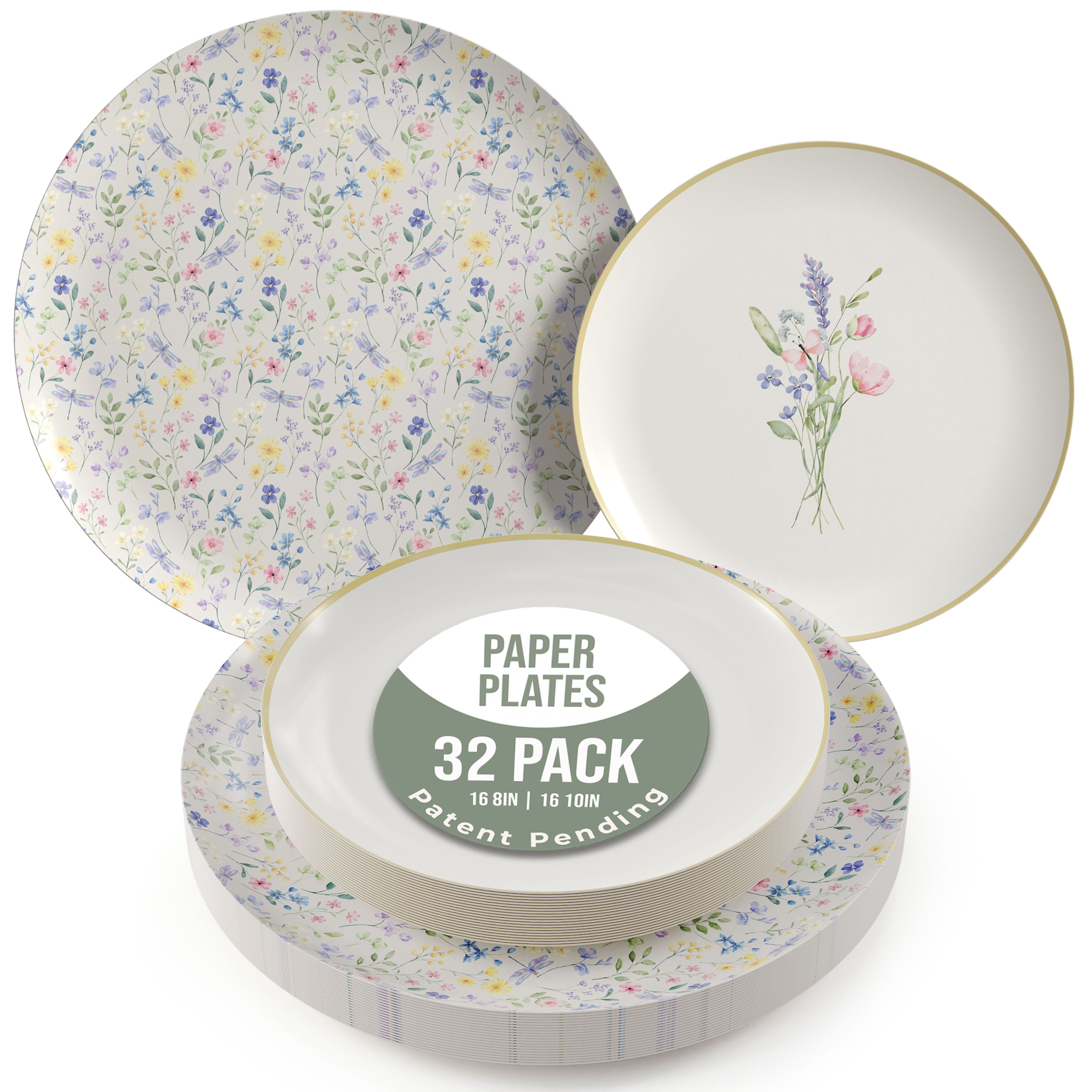Crown Display Heavy Duty Paper Plates Set for 16 Guests, 32 Fancy ...