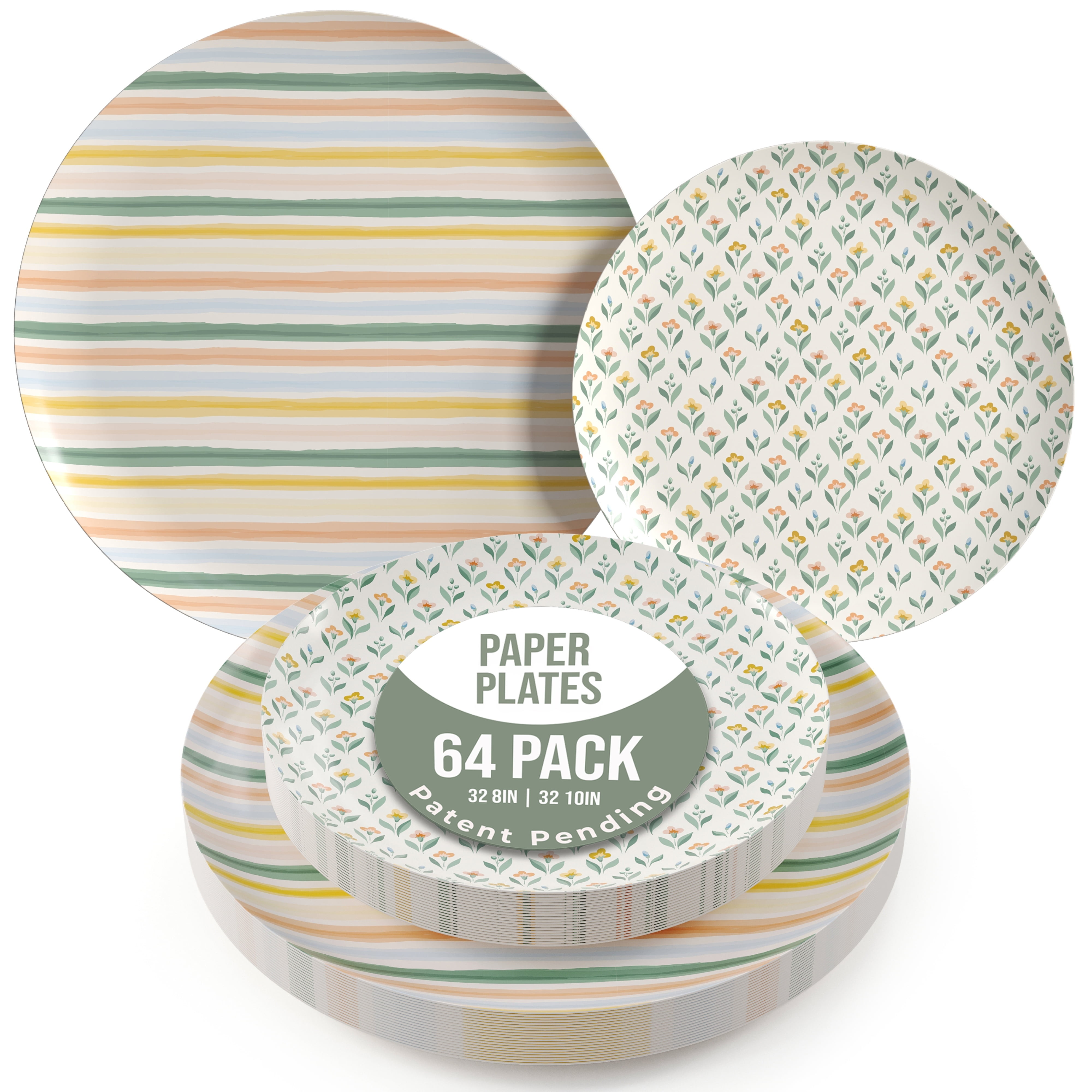 Crown Display Heavy Duty Paper Plates Set for 32 Guests, 64 Fancy ...