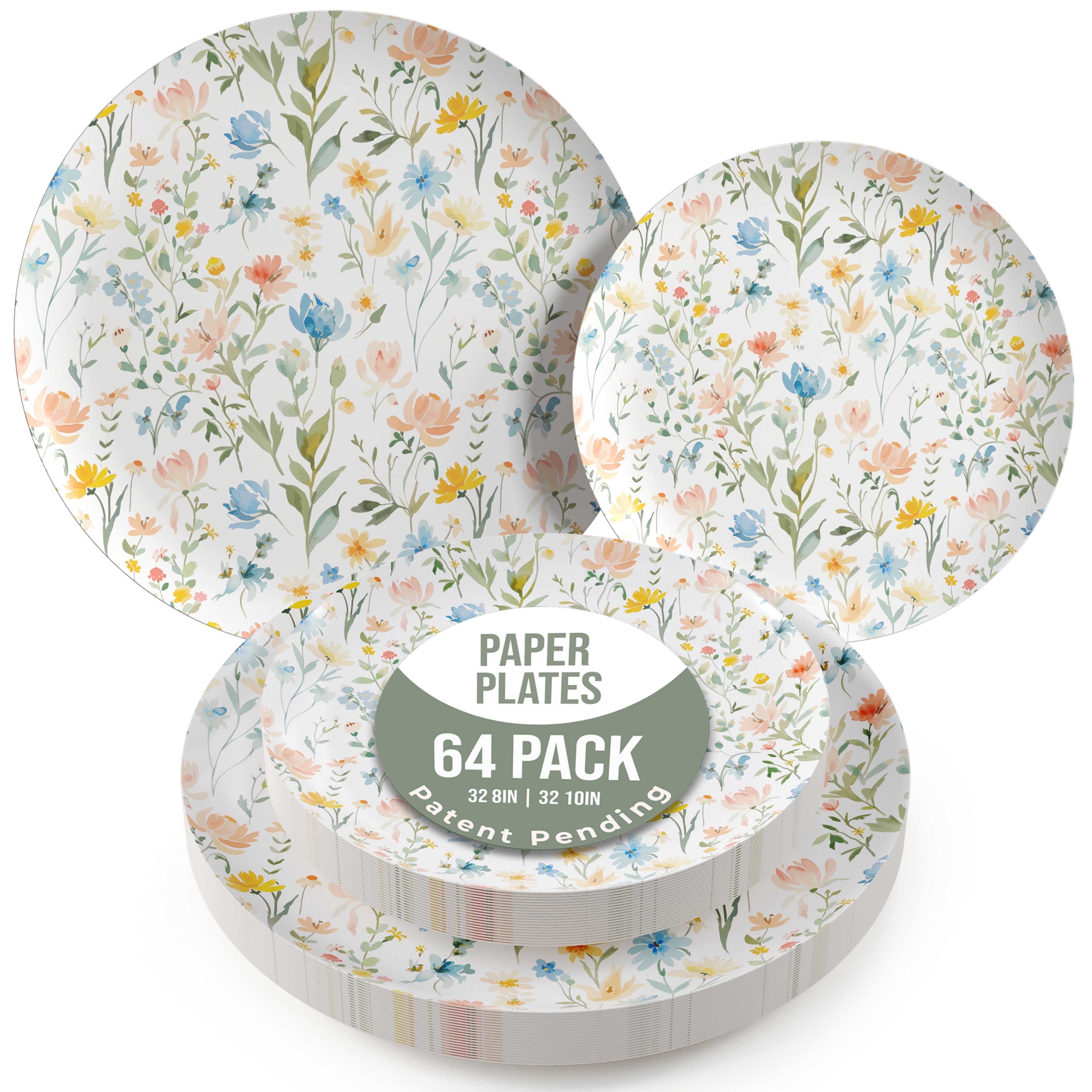 Crown Display Heavy Duty Paper Plates Set for 32 Guests, 64 Fancy ...