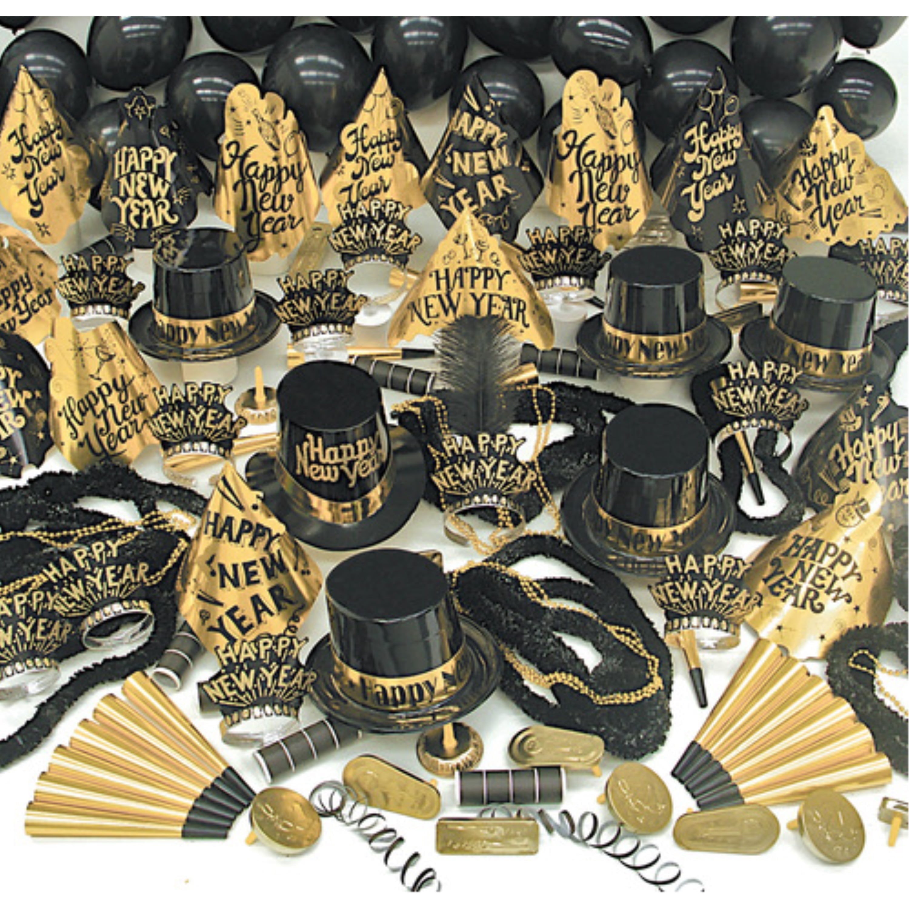 352-Piece New Year's Eve Party Accessories Kit - Black and Gold Top ...