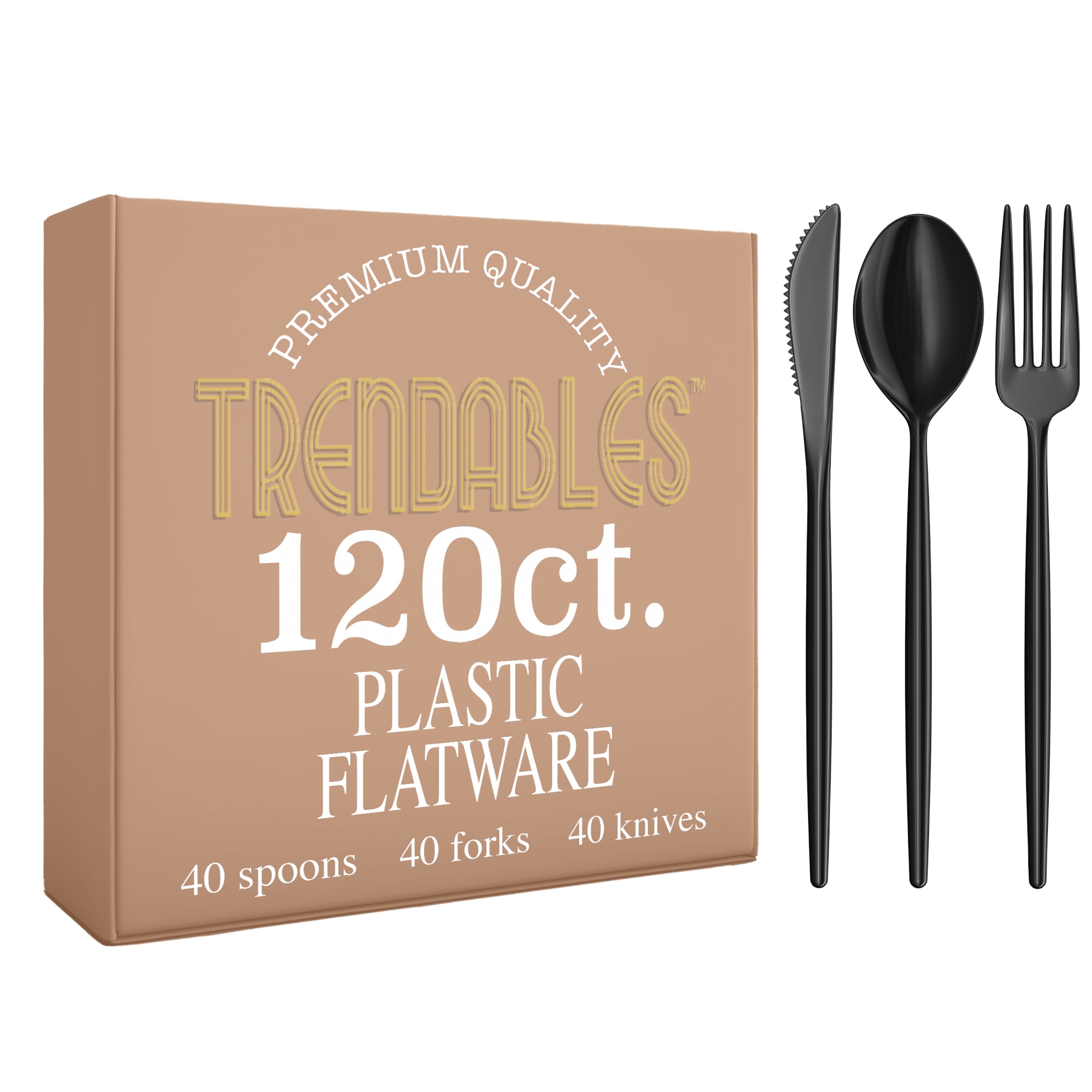Crown Display Plastic Forks and Spoons Disposable Cutlery Sets, Black ...