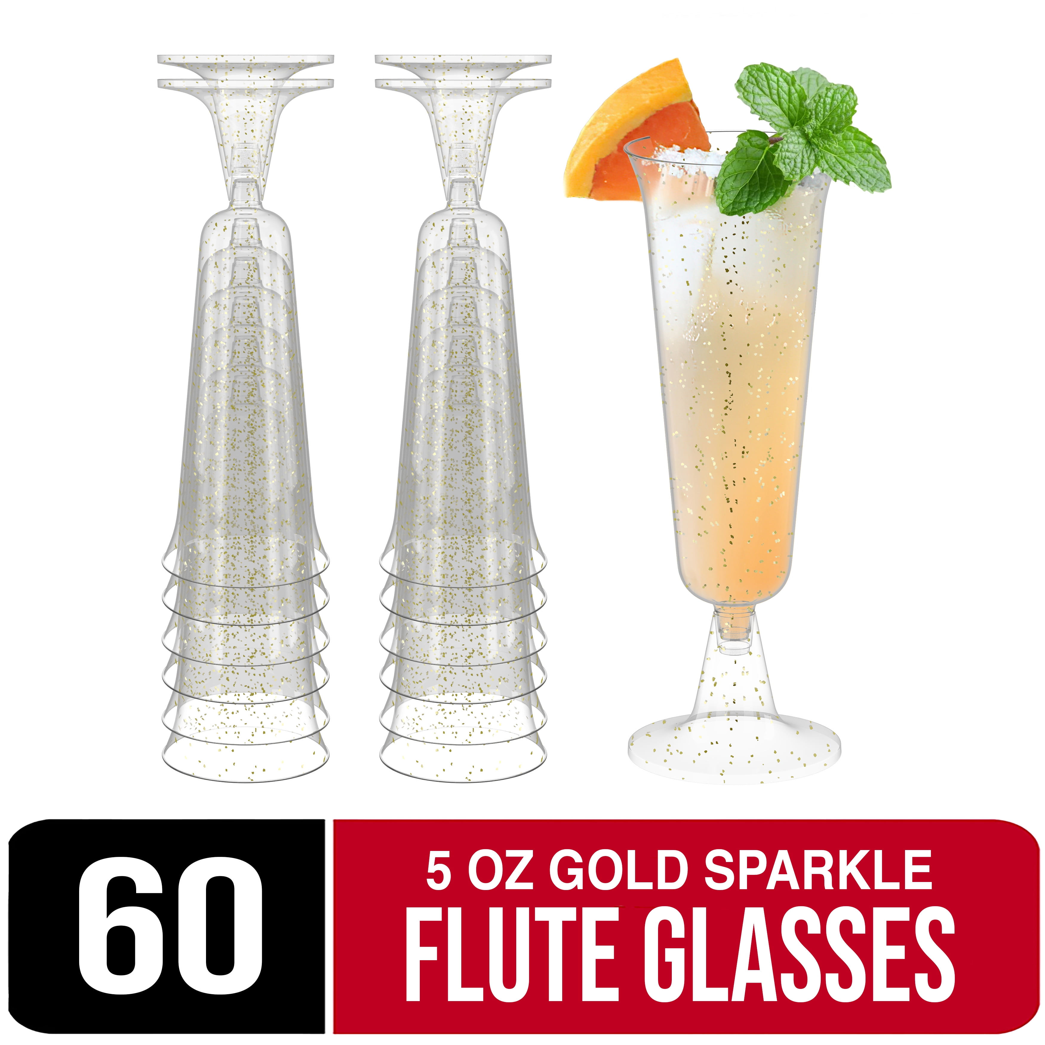 Crown Display Plastic Champagne Flutes, 5 oz Disposable Gold Sparkle ...