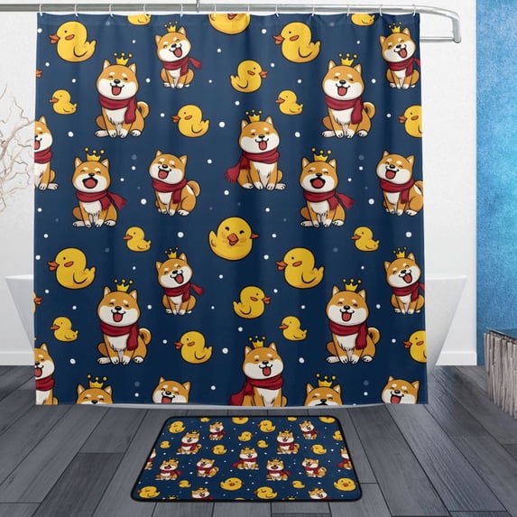 Crown Dog Yellow Duck Pattern Bathroom Accessory Sets Waterproof Shower ...