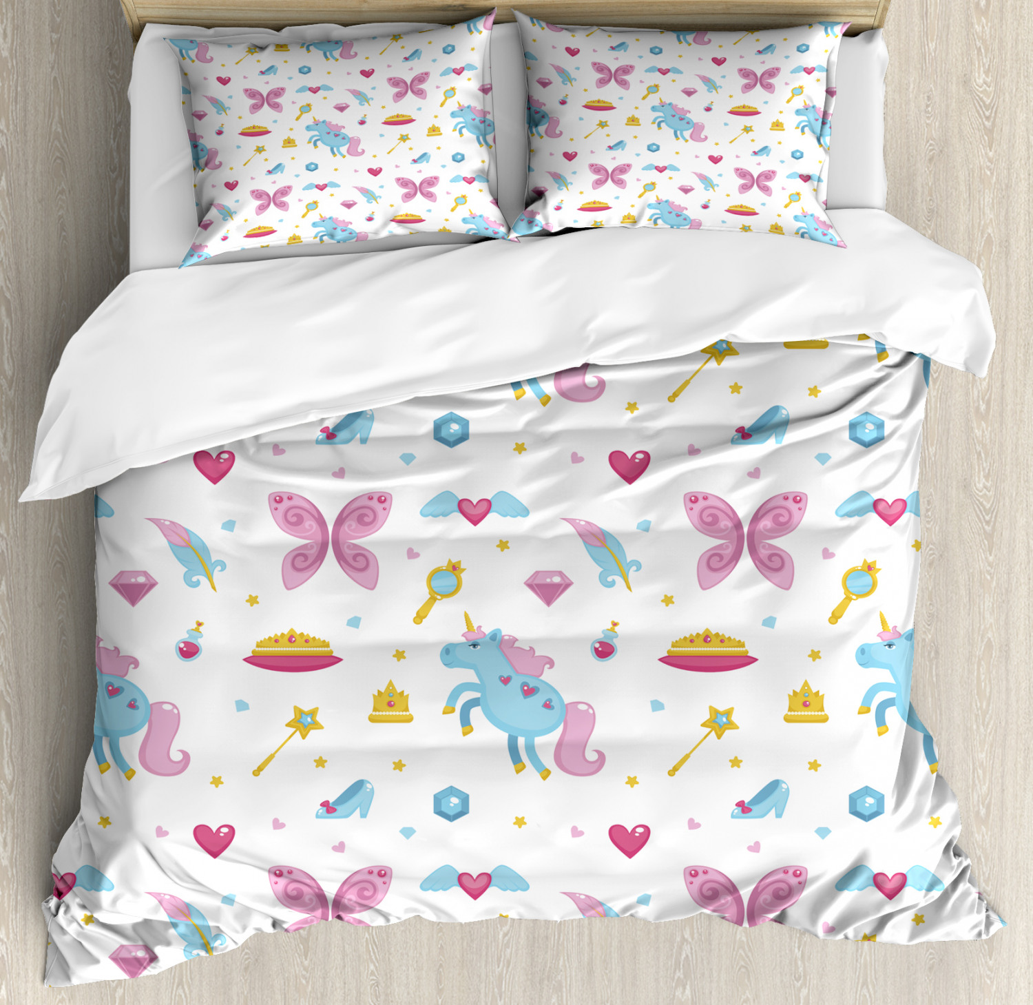 Crown Duvet Cover Set, Elements Unicorn Magic Wand Stars Hearts and ...