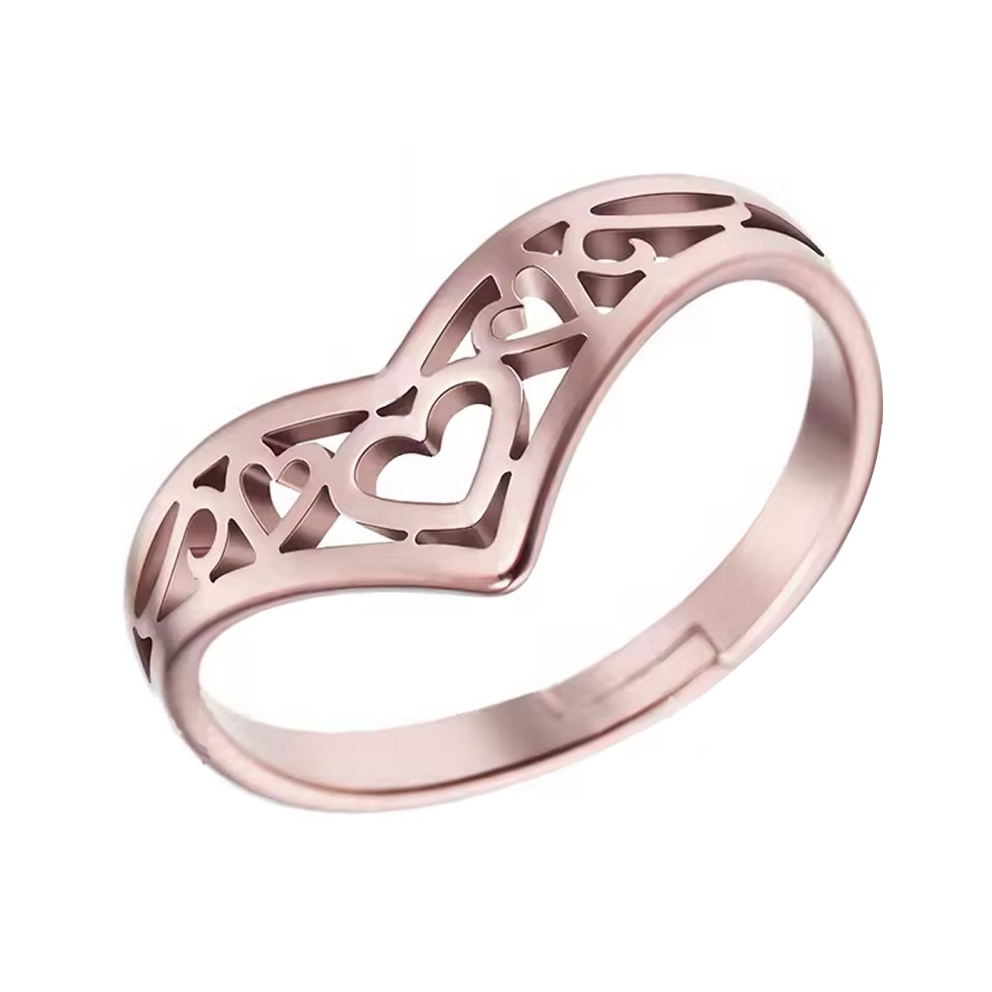 Crown Heart Promise Ring Rose Gold PVD Stainless Steel Engagement Band ...