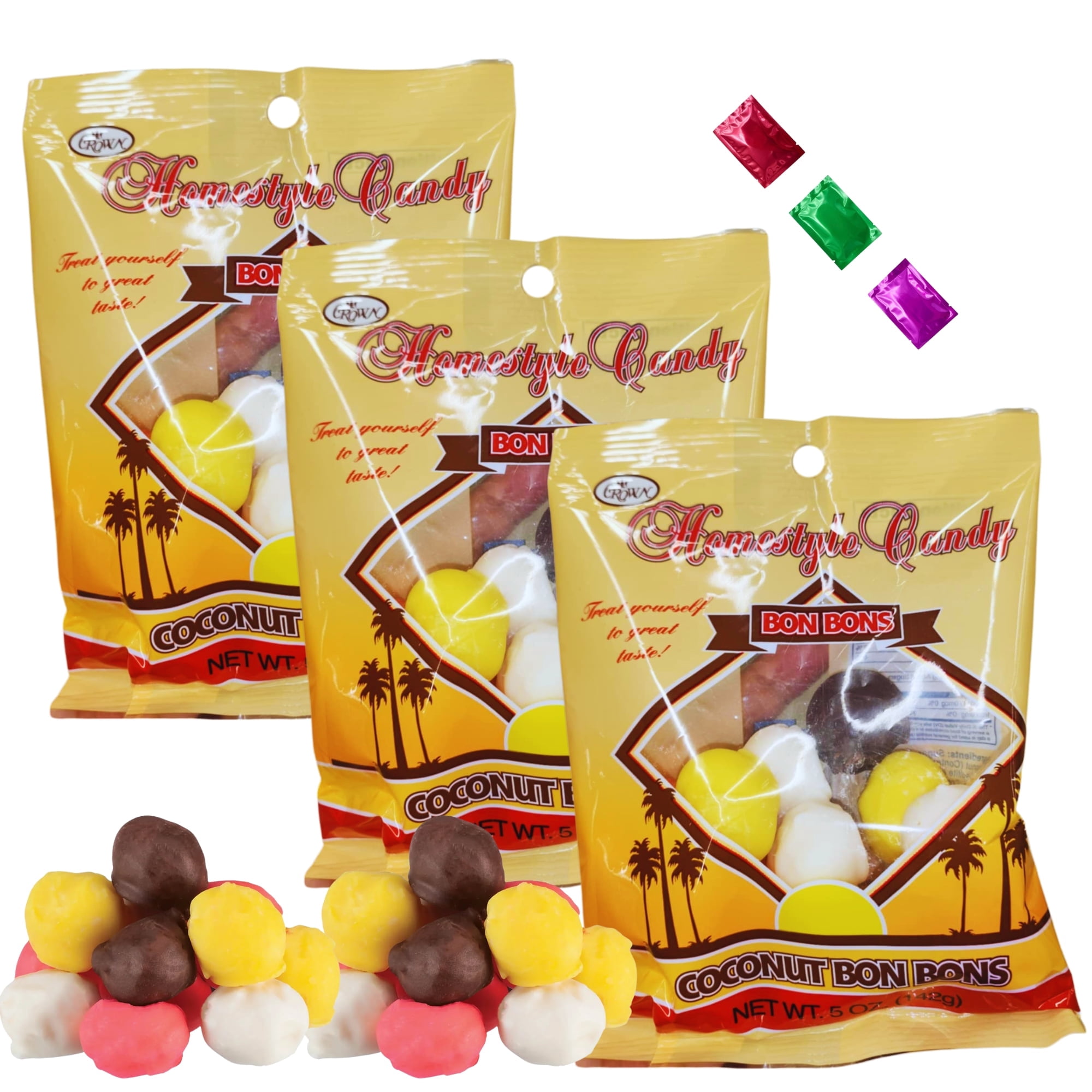 Crown Homestyle Candy Coconut Bon Bons 5 Oz 3 Pack, Assorted Flavors ...