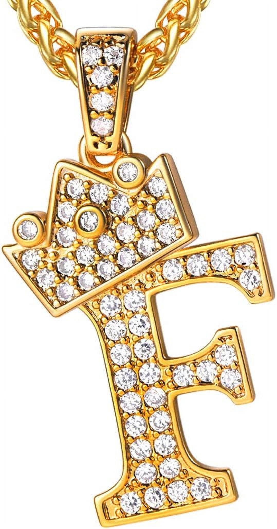 Crown Initial A-Z Necklace, Iced Out Letter Pendant With 22-24 Inch ...