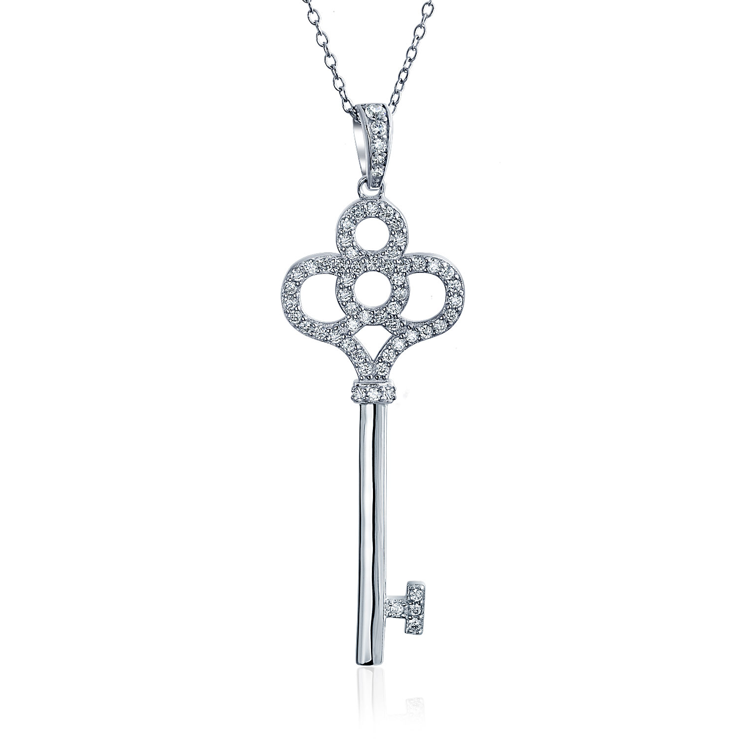 Beautiful Sterling Silver Rhodium-plated CZ Heart Lock & Key Pendant ...