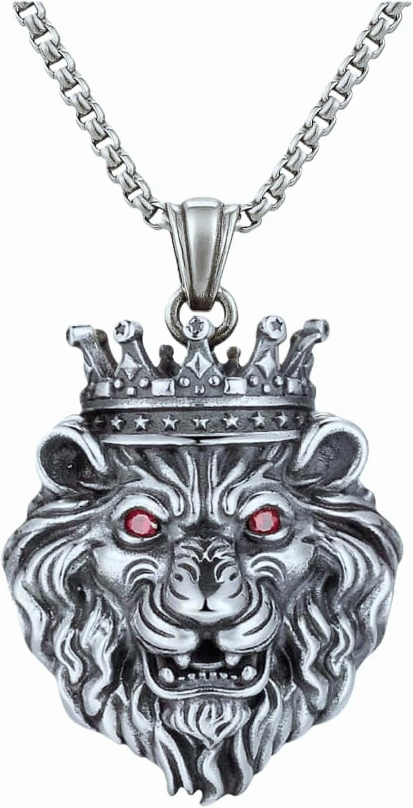 Crown King Lion Head Pendant Necklace for Men Women,Stainless steel Red ...