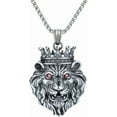 Crown King Lion Head Pendant Necklace for Men Women,Stainless steel Red ...