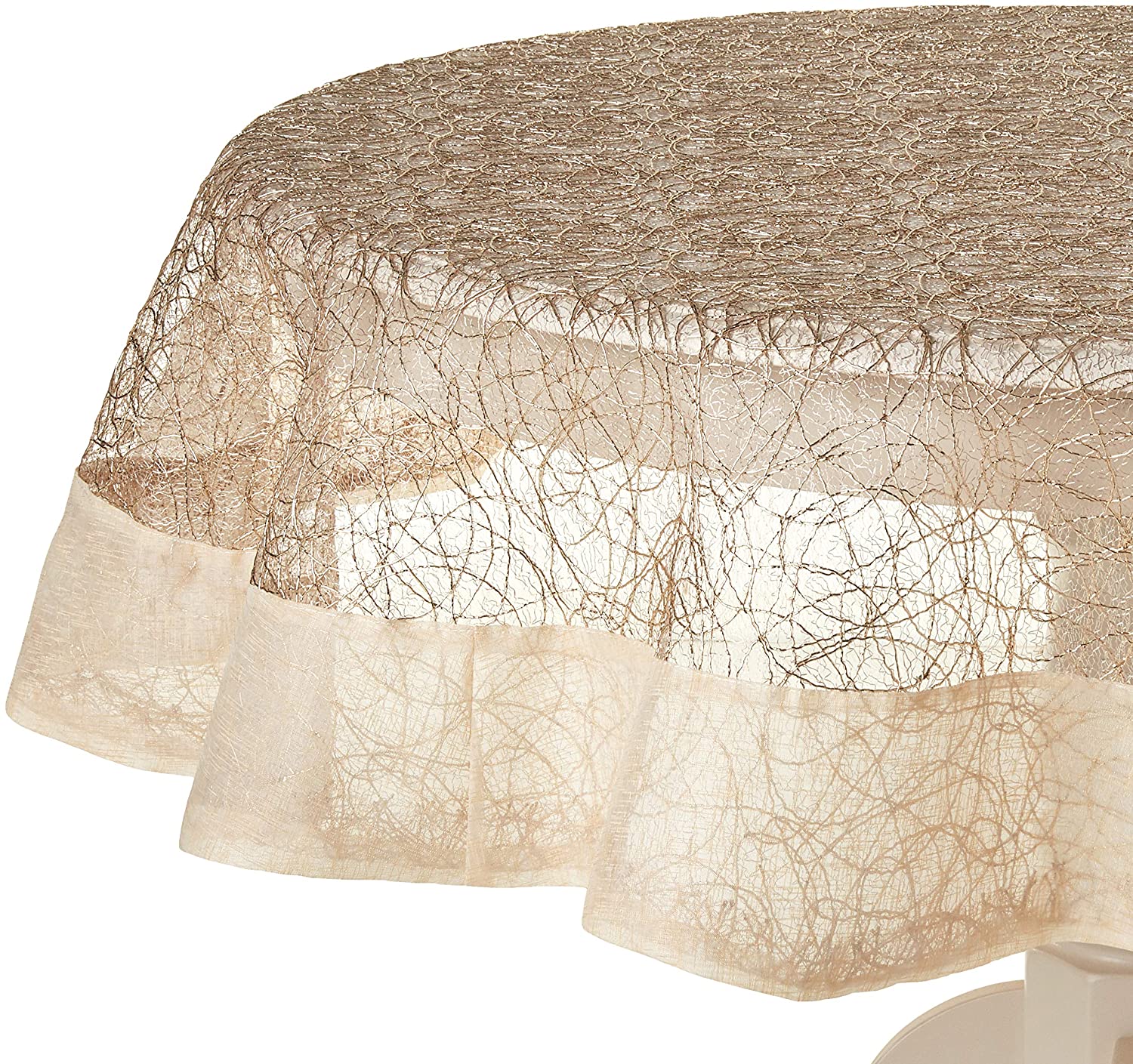 Crown Mesh Lace with Border Design, Polyester Tablecloths, 65 in, Gold ...