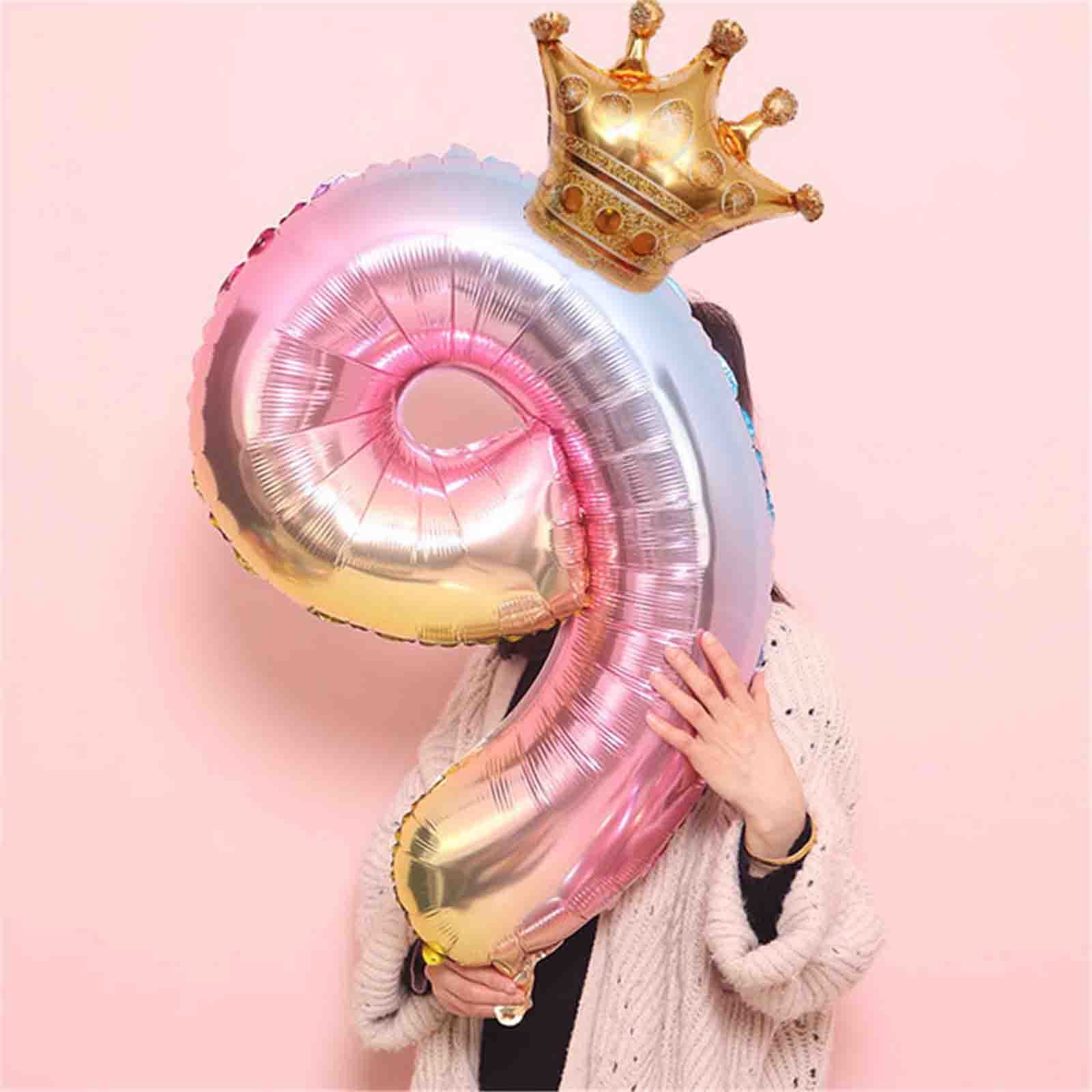 Crown Number Foil Balloons Number Ballon Happy Birthday Party ...