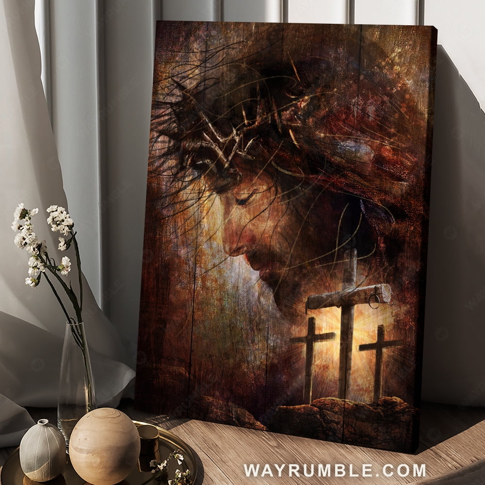 Crown Of Thorns Three Wooden Crosses Mesmerizing Jesus Christ Painting ...