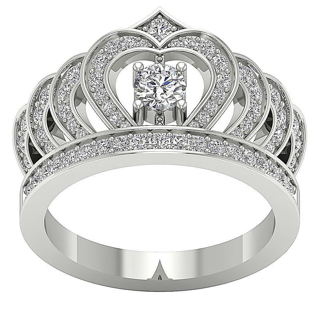 Crown Pave Set Engagement Ring For Velantine Gift 1.9 Ct Diamond 14K ...