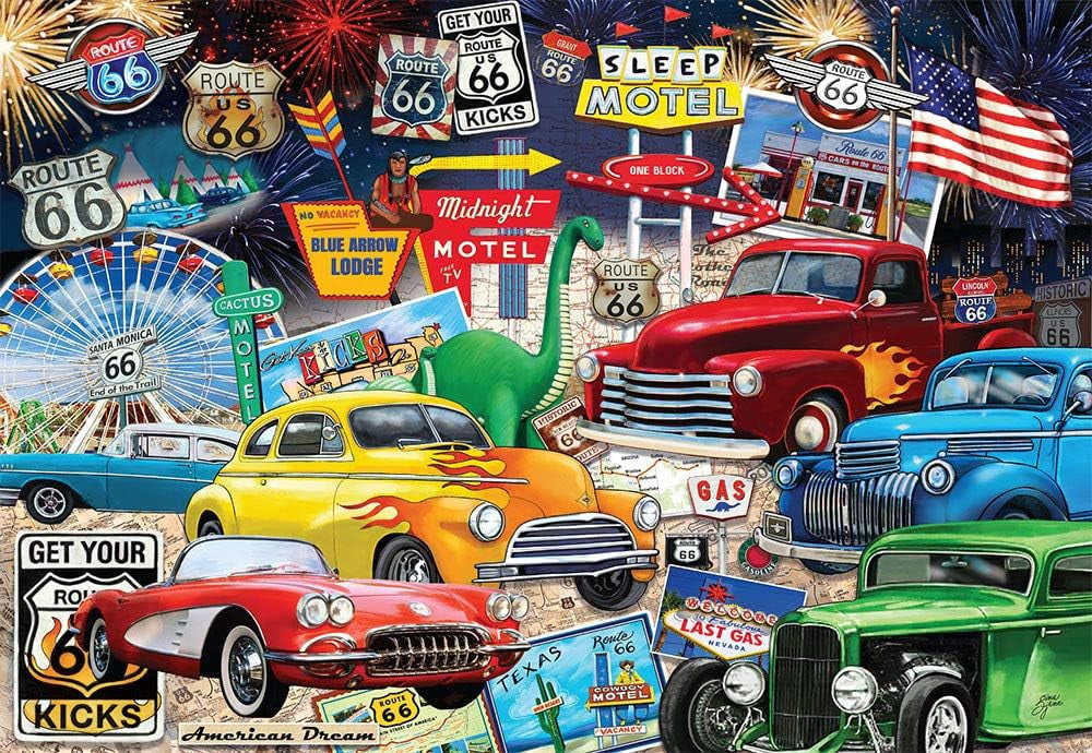 Crown Point Graphics Route 66 Vintage Cars and Trucks Puzzle, 1000 ...