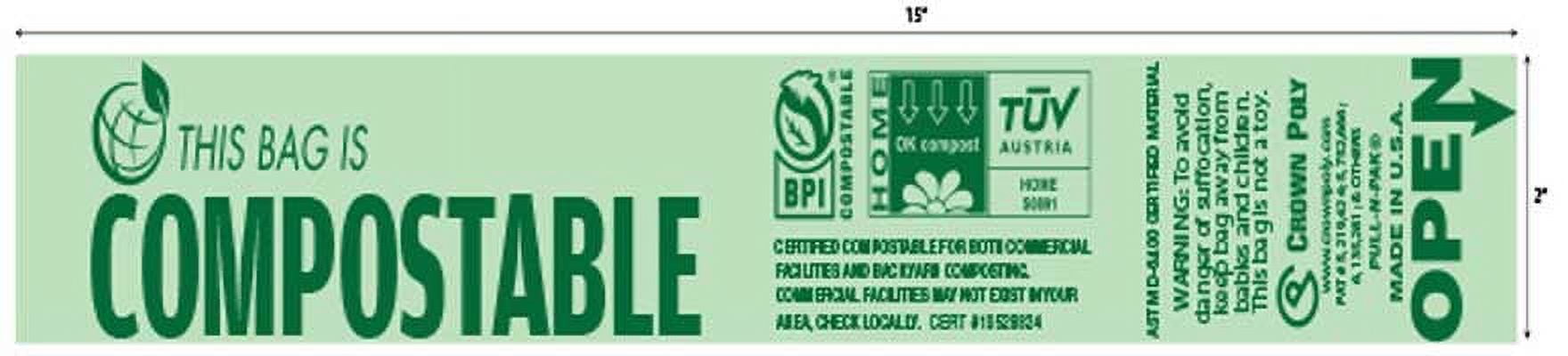Crown Poly 9 Micron Compostable Green Pull N Pak Bag, 14 x 18 inch ...