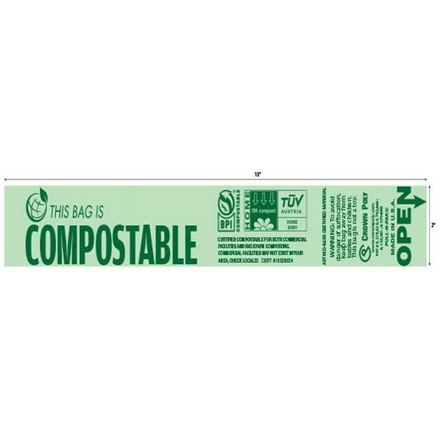 Crown Poly 9 Micron Compostable Green Pull N Pak Bag, 14 x 18 inch ...