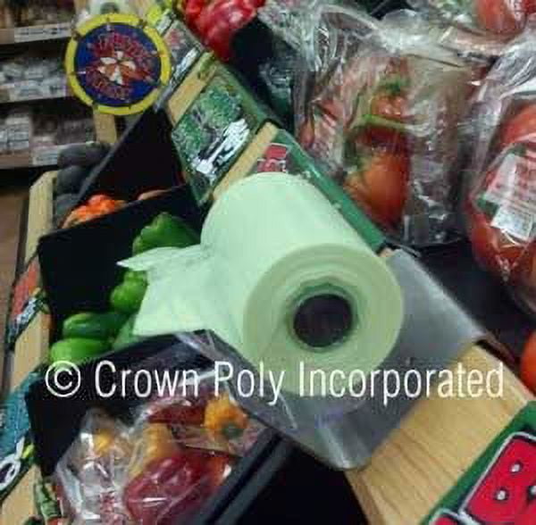Crown Poly HMW-HDPE 6 Micron Clear Green Self Open Mini Roll Bag, 15 x ...