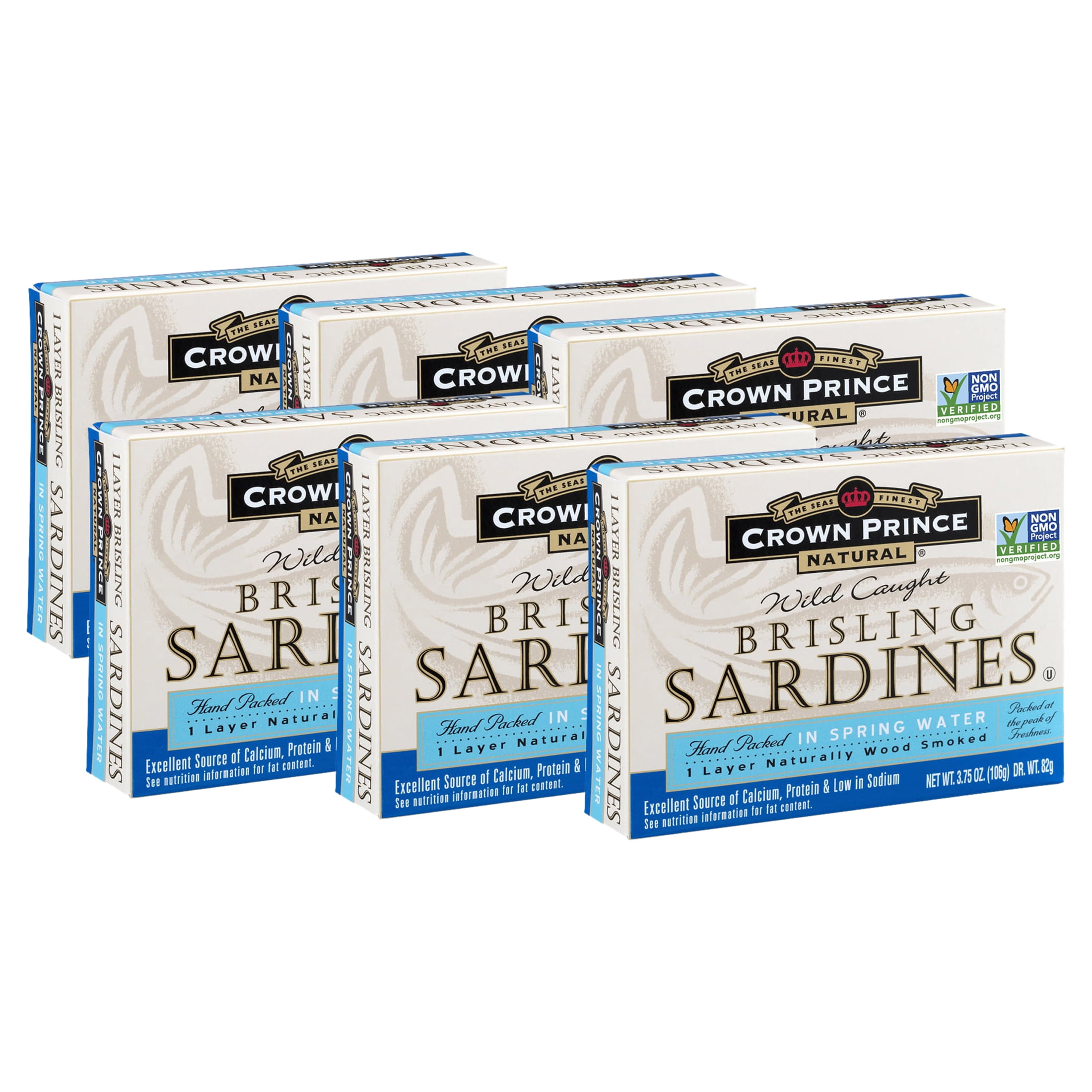 (6 pack) Crown Prince Natural Brisling Sardines in Spring Water, 3.75 ...