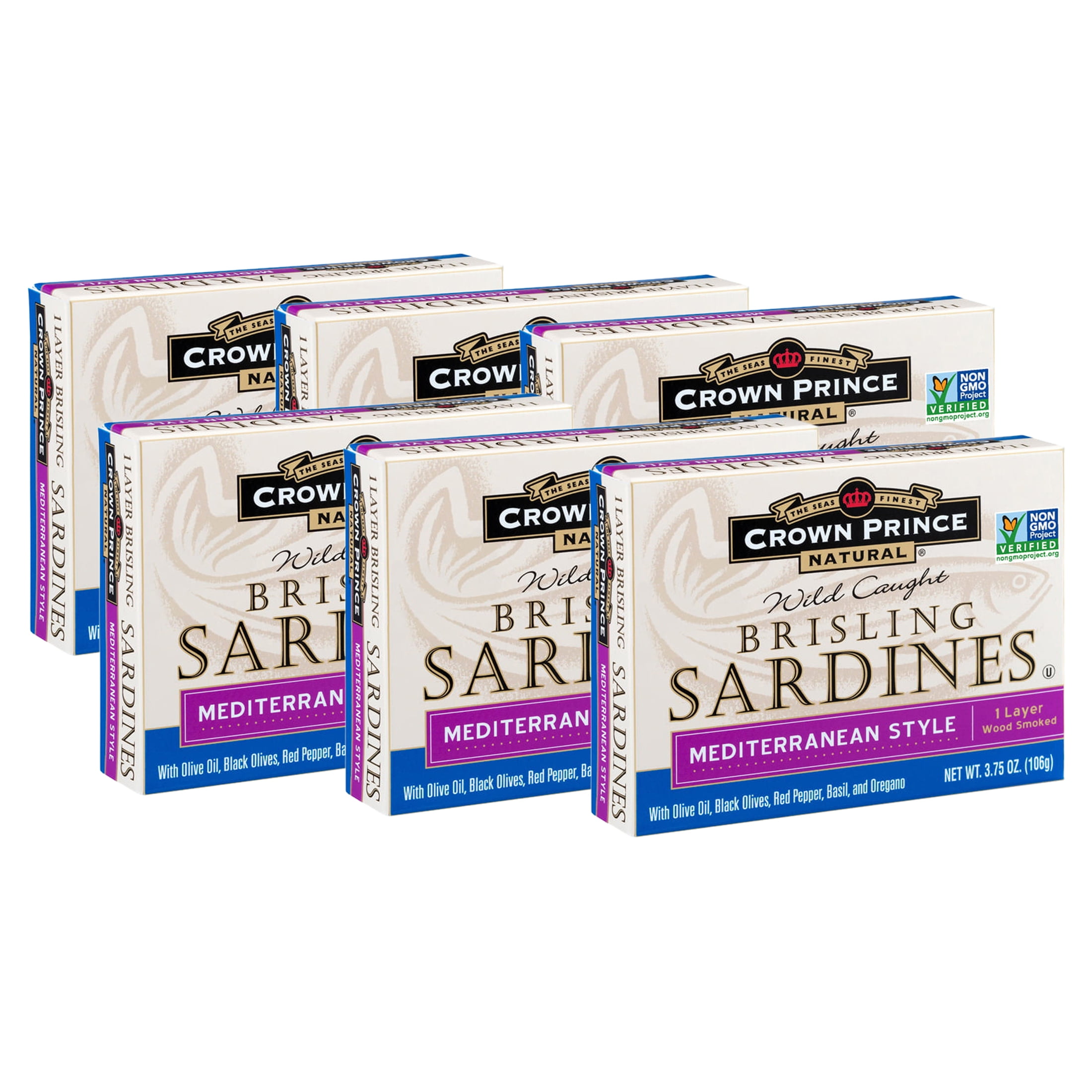(6 pack) Crown Prince Natural Brisling Sardines, Mediterranean Style, 3 ...