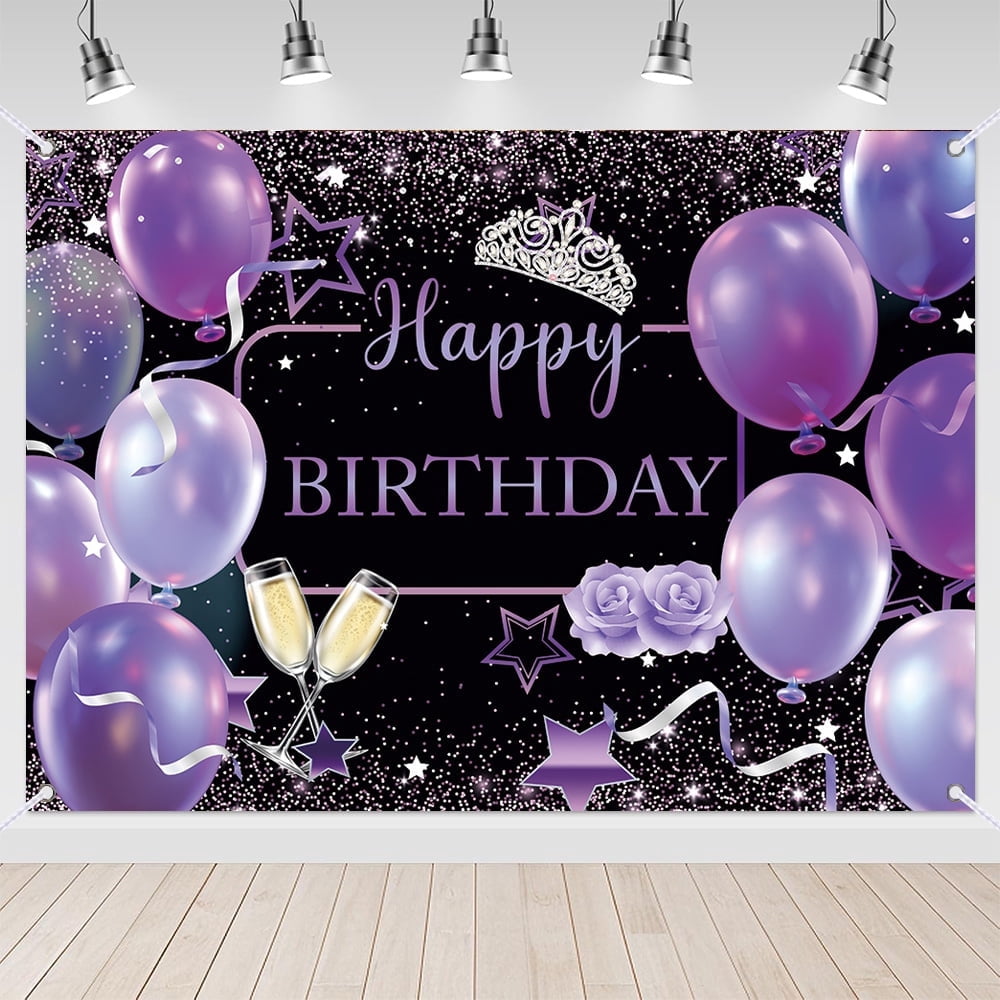 Crown Princess Birthday Backdrop for Women 7x5ft Purple Black Champagne ...