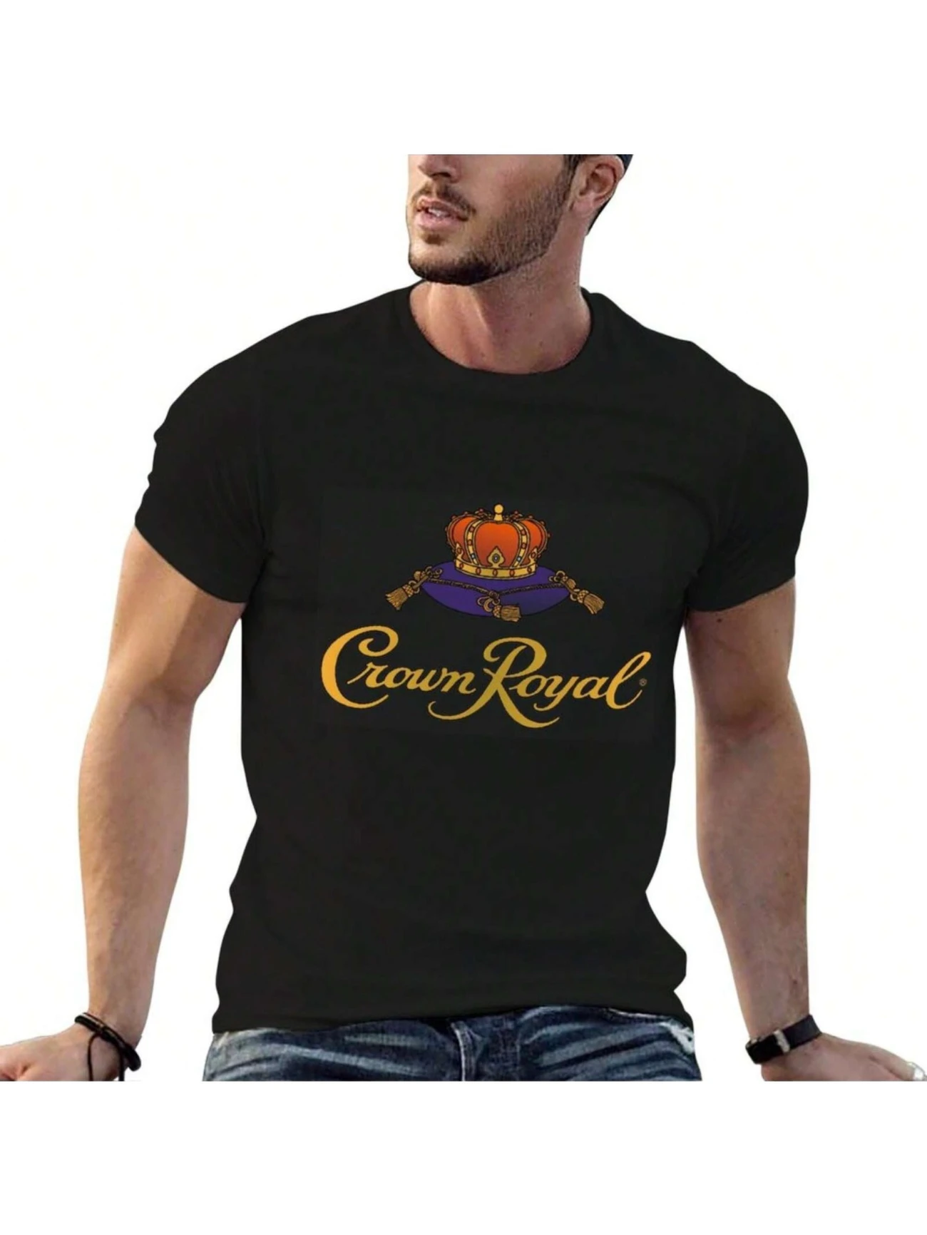 Crown Royal Print Men T Shirt Short Sleeve Round Neck Tee Black Casual ...