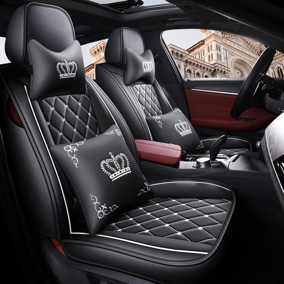 Crown Seat Covers Full Set, Leather Anti-Slip Automotive Interior ...