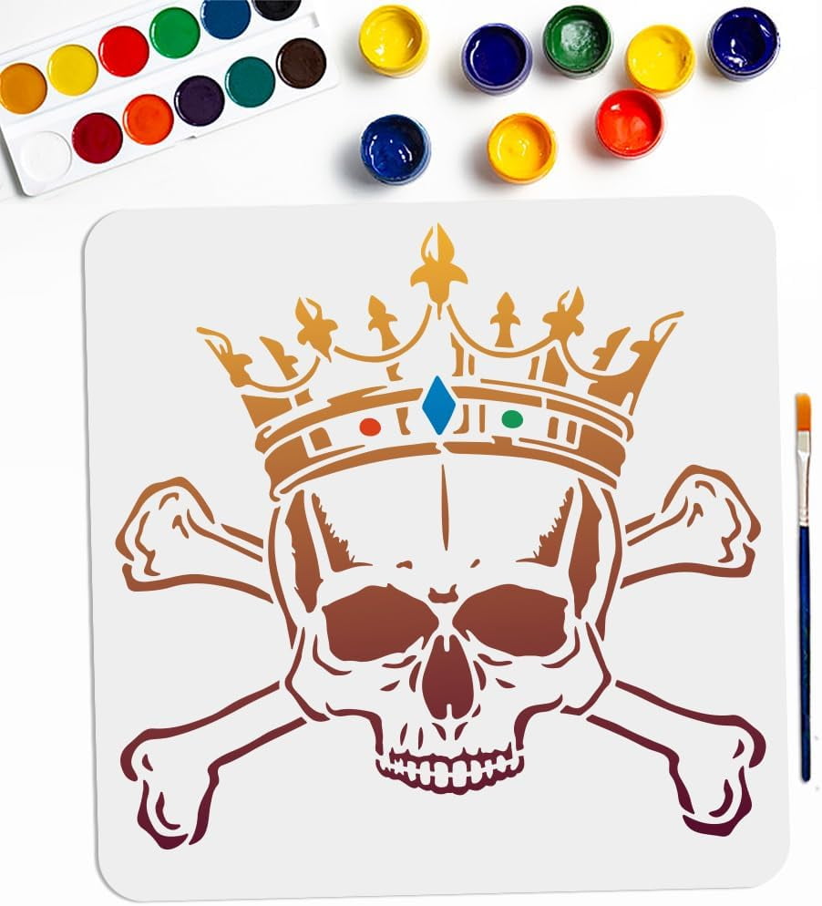 Crown Skull Stencil 11.8×11.8inch Large Skull Crossbones Stencils for ...