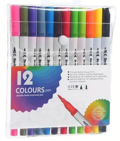 Crown Spikes Coloring Pens Set with 12 Colors Dual Tip Brush Pens and ...